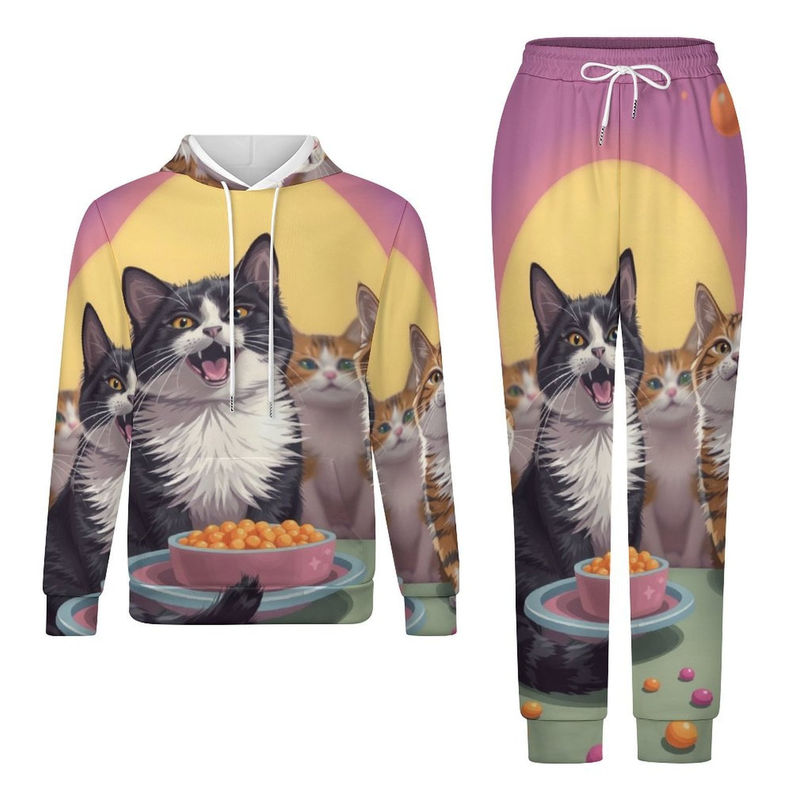 Cats Eating Yummy Treats Hoodie + Pants Suit Cool Men/Women 2 Pcs ...