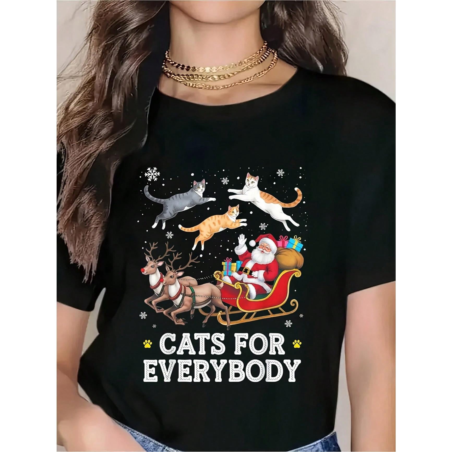 Cats For Everybody Christmas T-Shirt - Santa Sleigh With Cats And ...