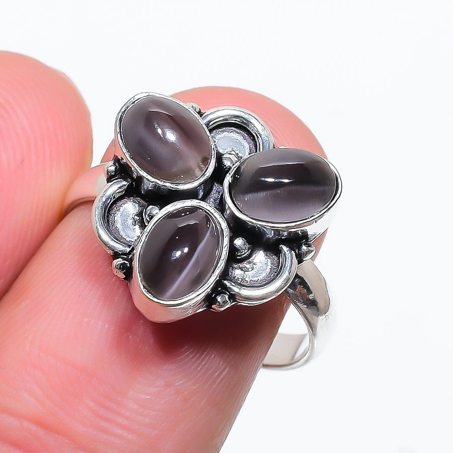 Cats Eye Gemstone Handmade Ring 925 Sterling Silver Jewelry Size 9 ...