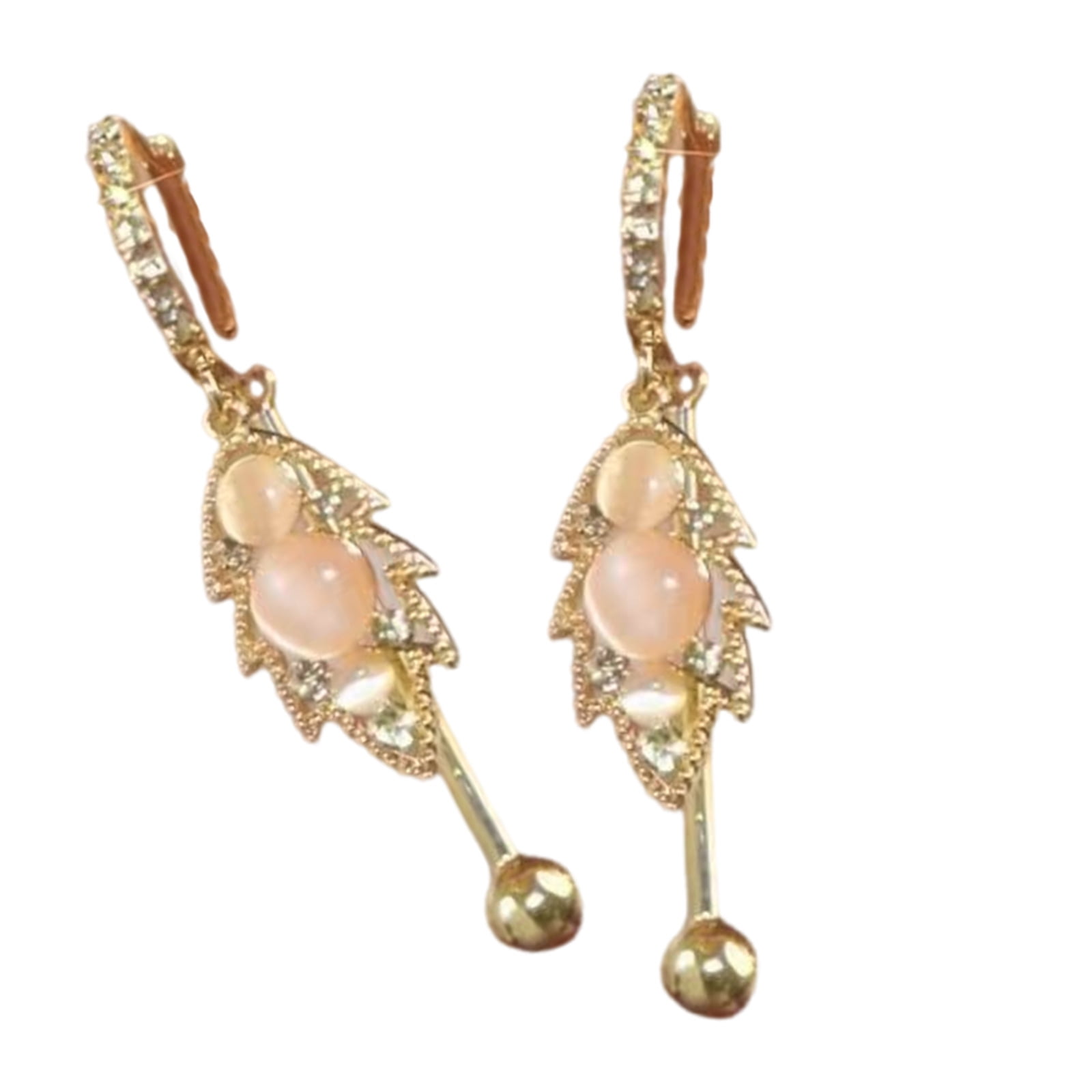 Cats Eye Gemstones Ear Cuff Elegant Curved Leaf Design Elegant Alloy ...