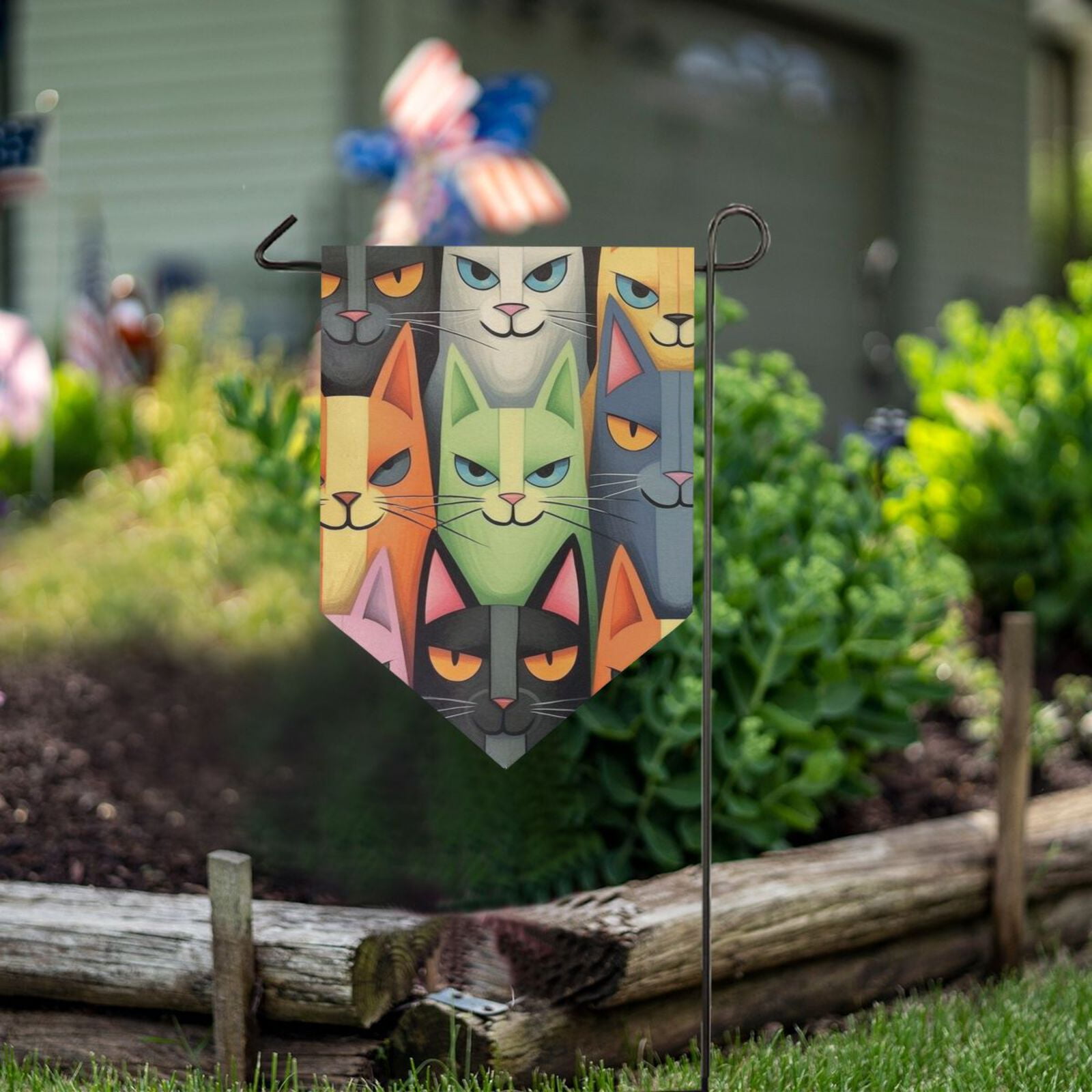 Cats Faces Garden Flag 18" x 12.5" Double Sided Yard Lawn Outdoor Decor ...