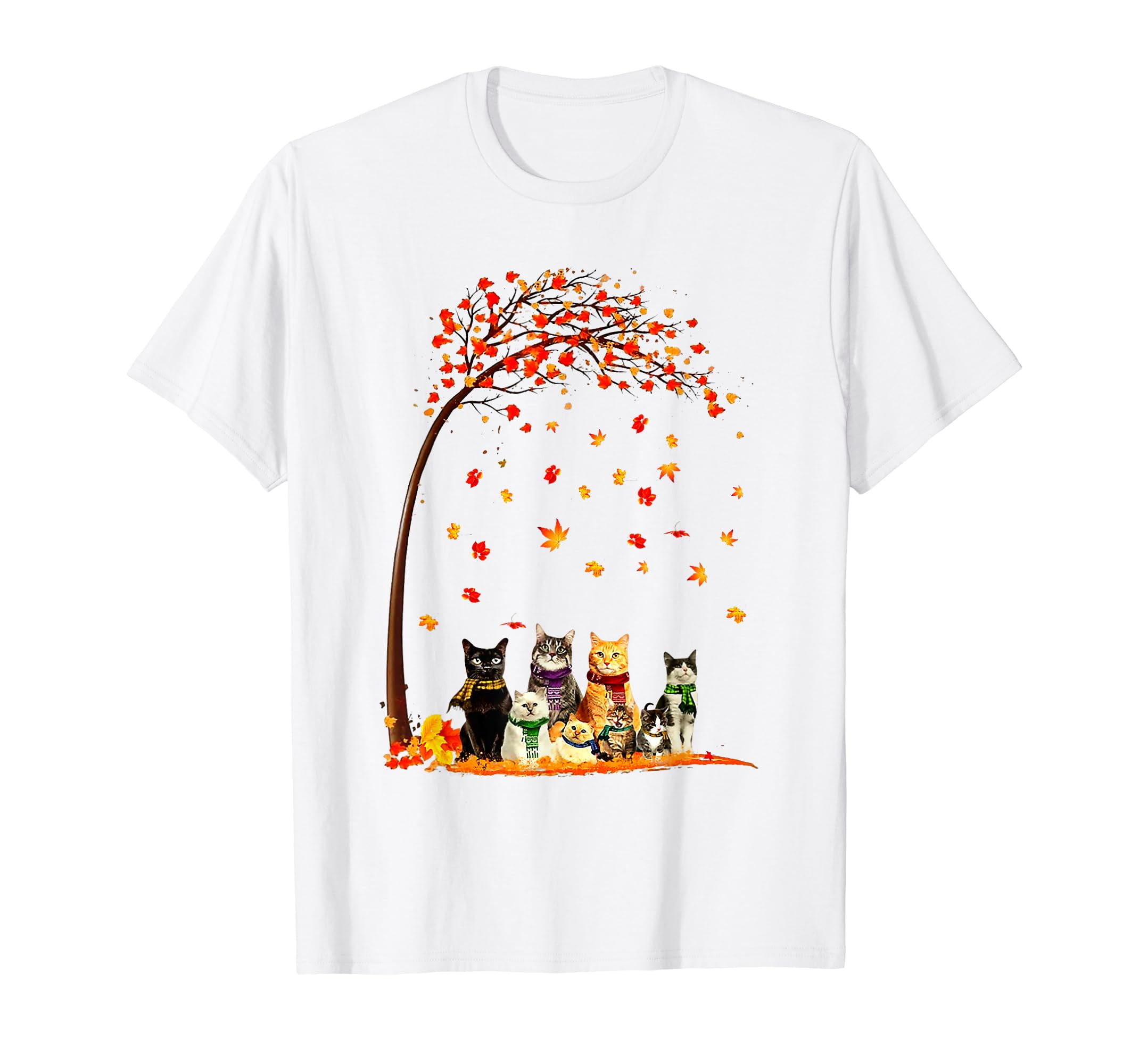 Cats Fall Autumn Leaf Tree Funny Cat Lovers Gifts White T-Shirt ...