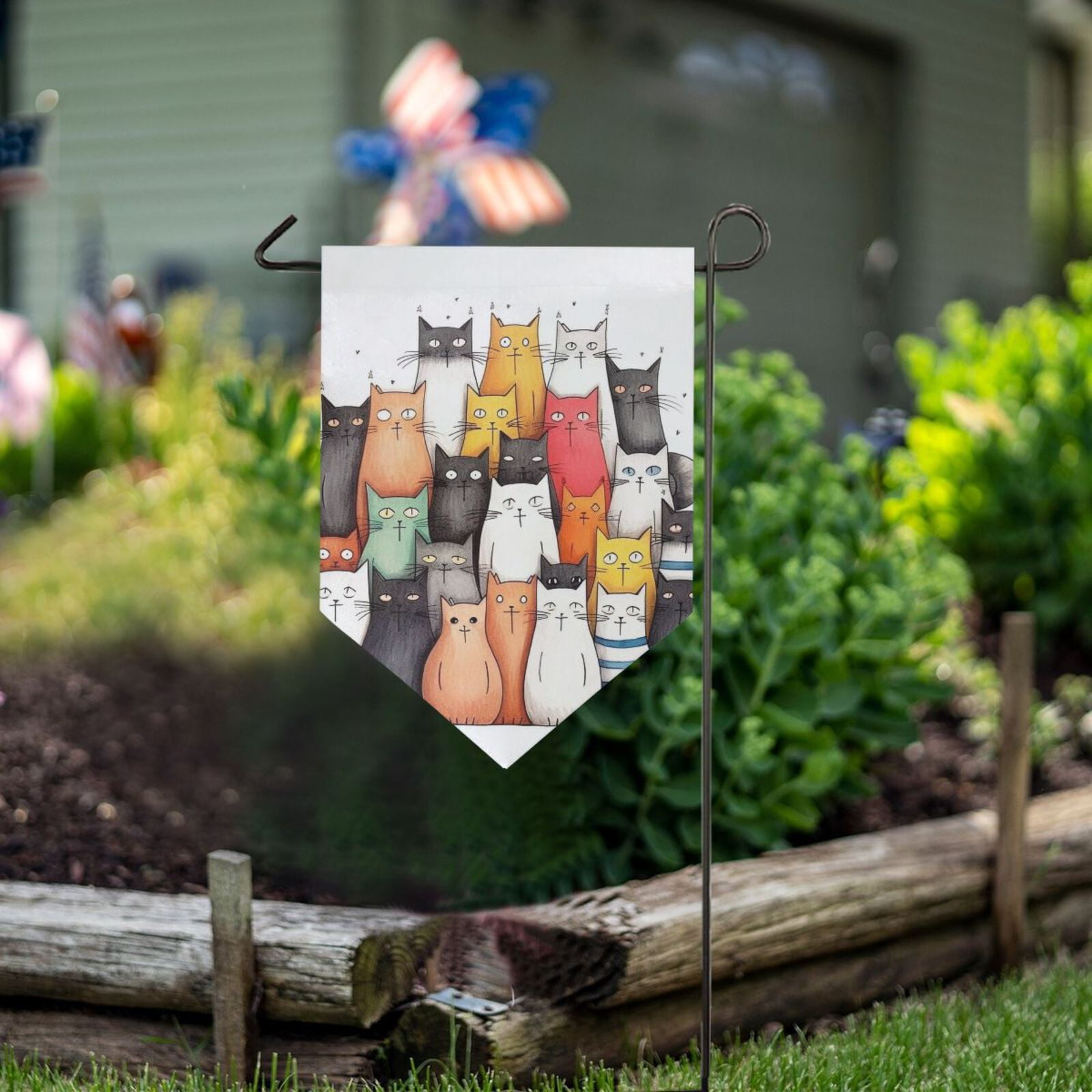 Cats Family Garden Flag 18" x 12.5" Double Sided Yard Lawn Outdoor ...