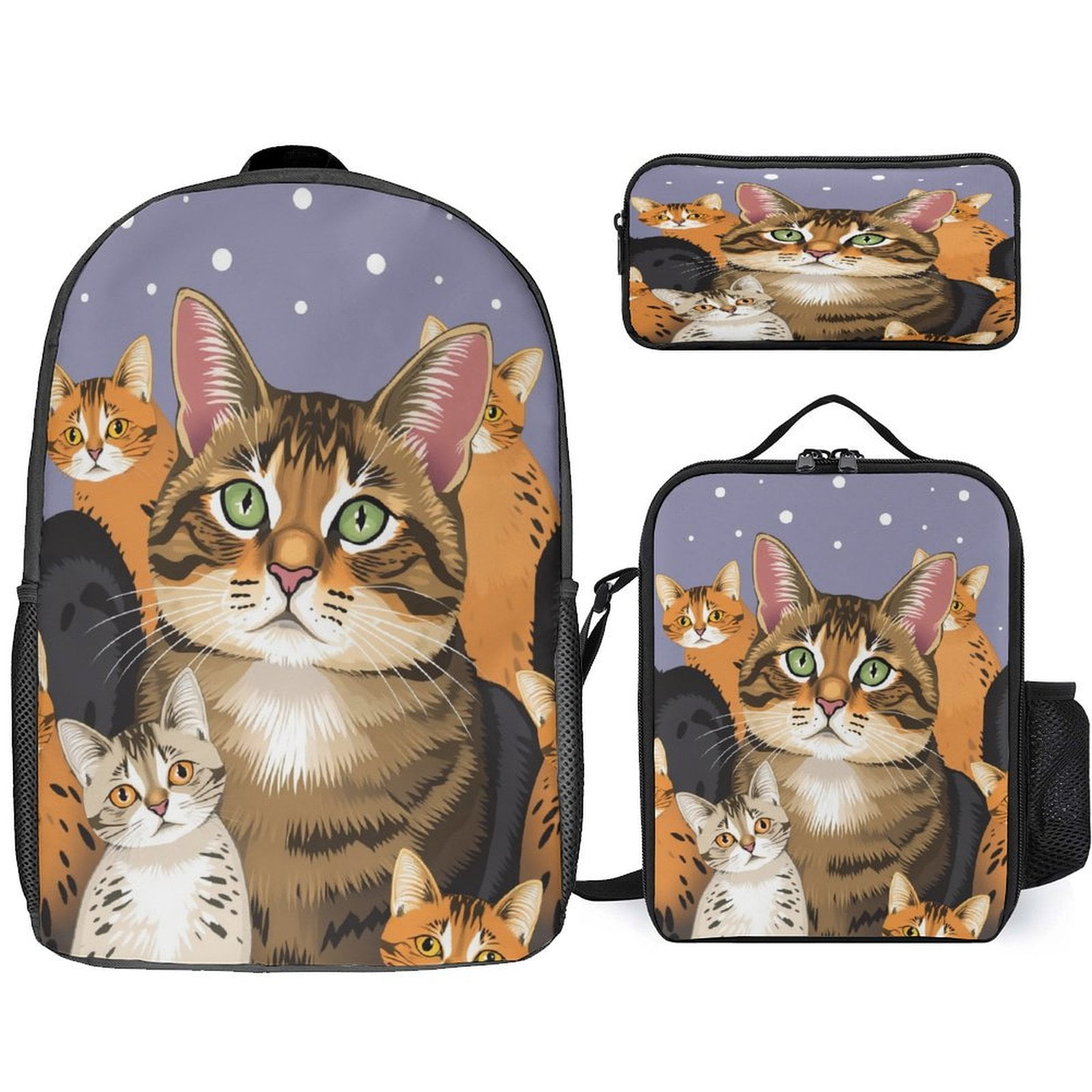 Cats Family Portrait 3pcs/Set Bags Laptop Daypack Backpack Lunch Bag ...