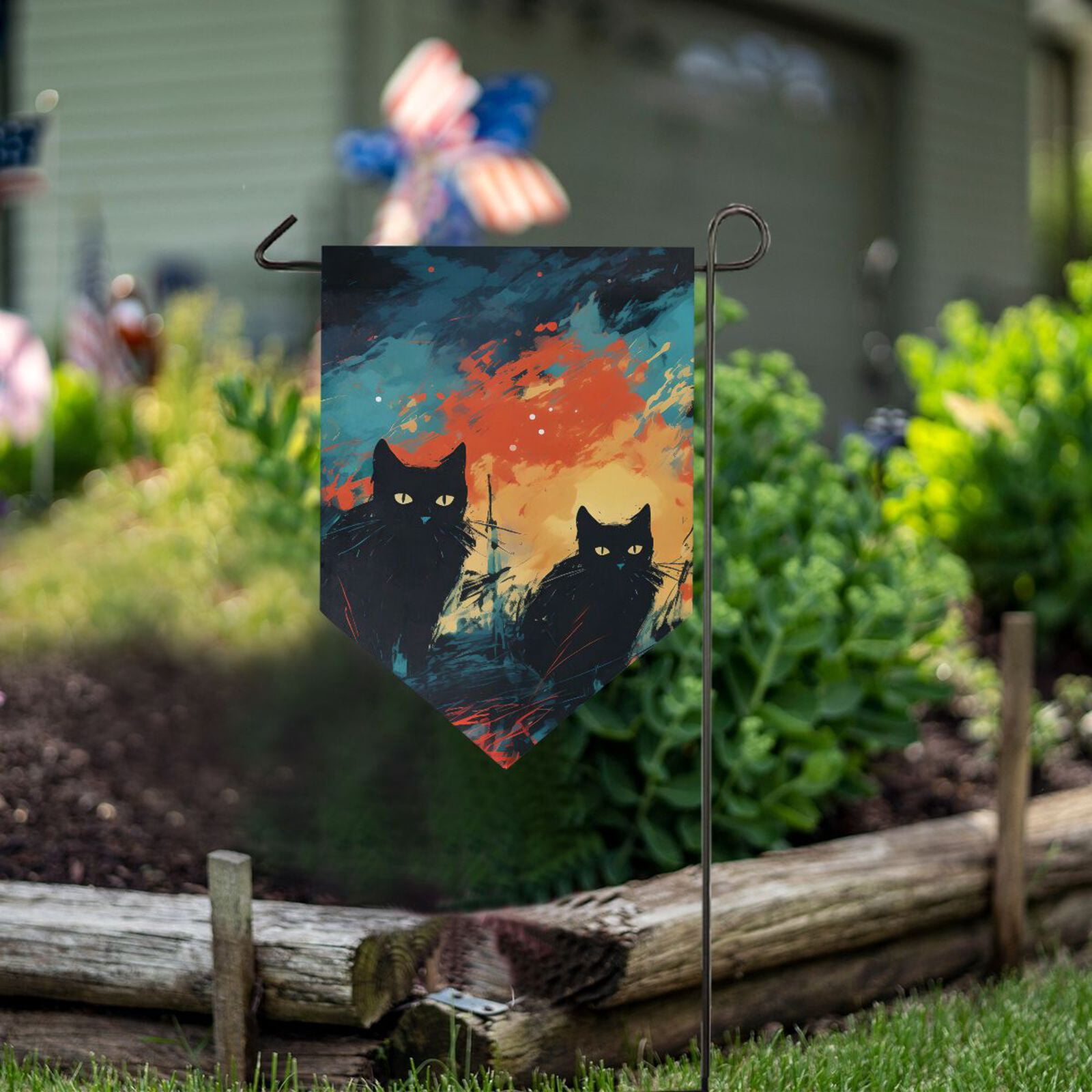Cats Fire Ruins Garden Flag 18" x 12.5" Double Sided Yard Lawn Outdoor ...