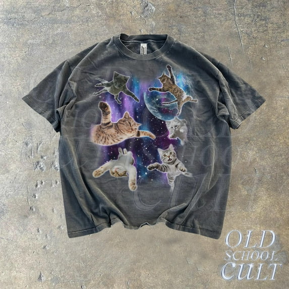 Cats Floating In Galaxy 90s T-Shirt, Retro Funny Cat Unisex Tshirt ...