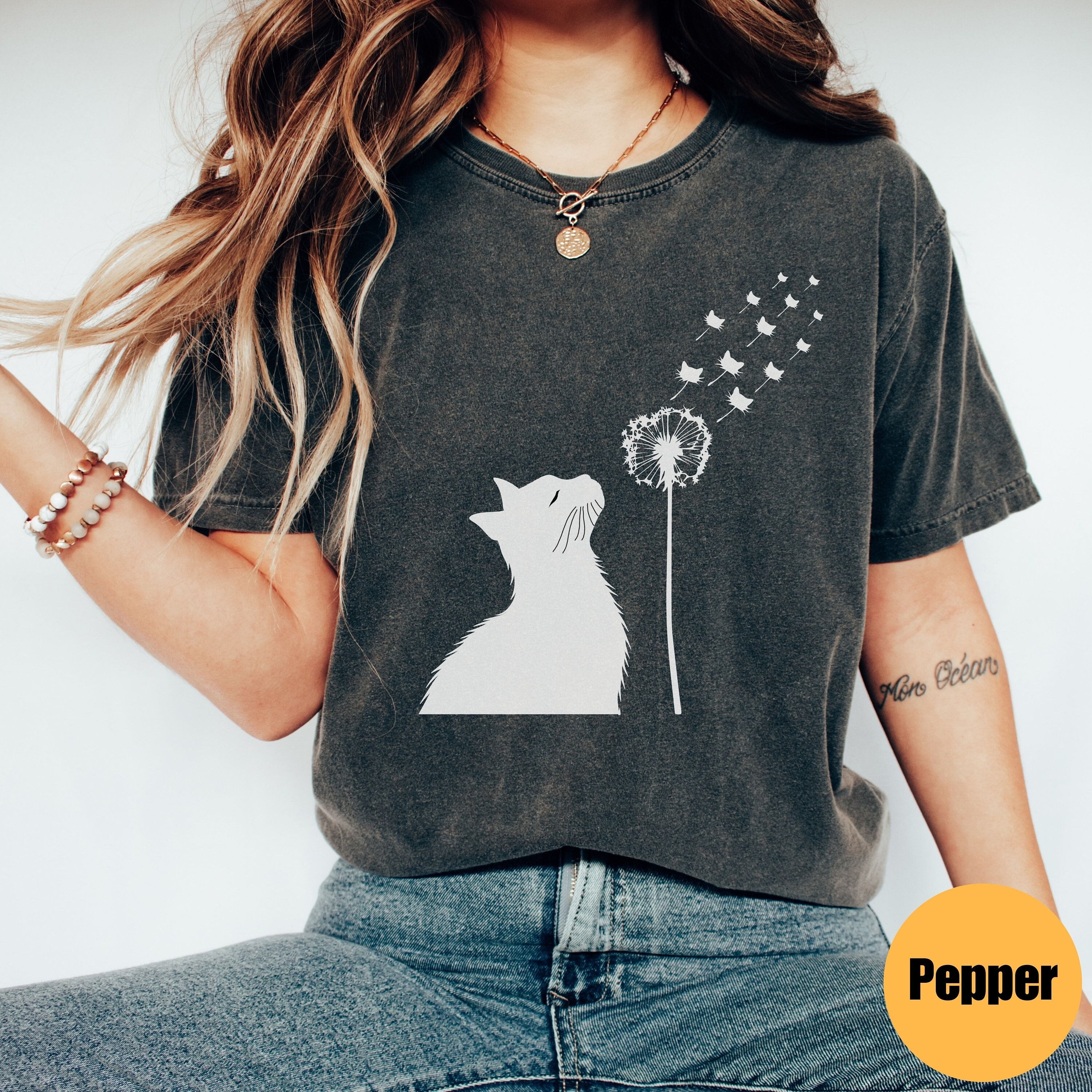 Cats Flower Fly Dandelion Shirt Cat Dandelion Tee Cute Cat Lover T ...