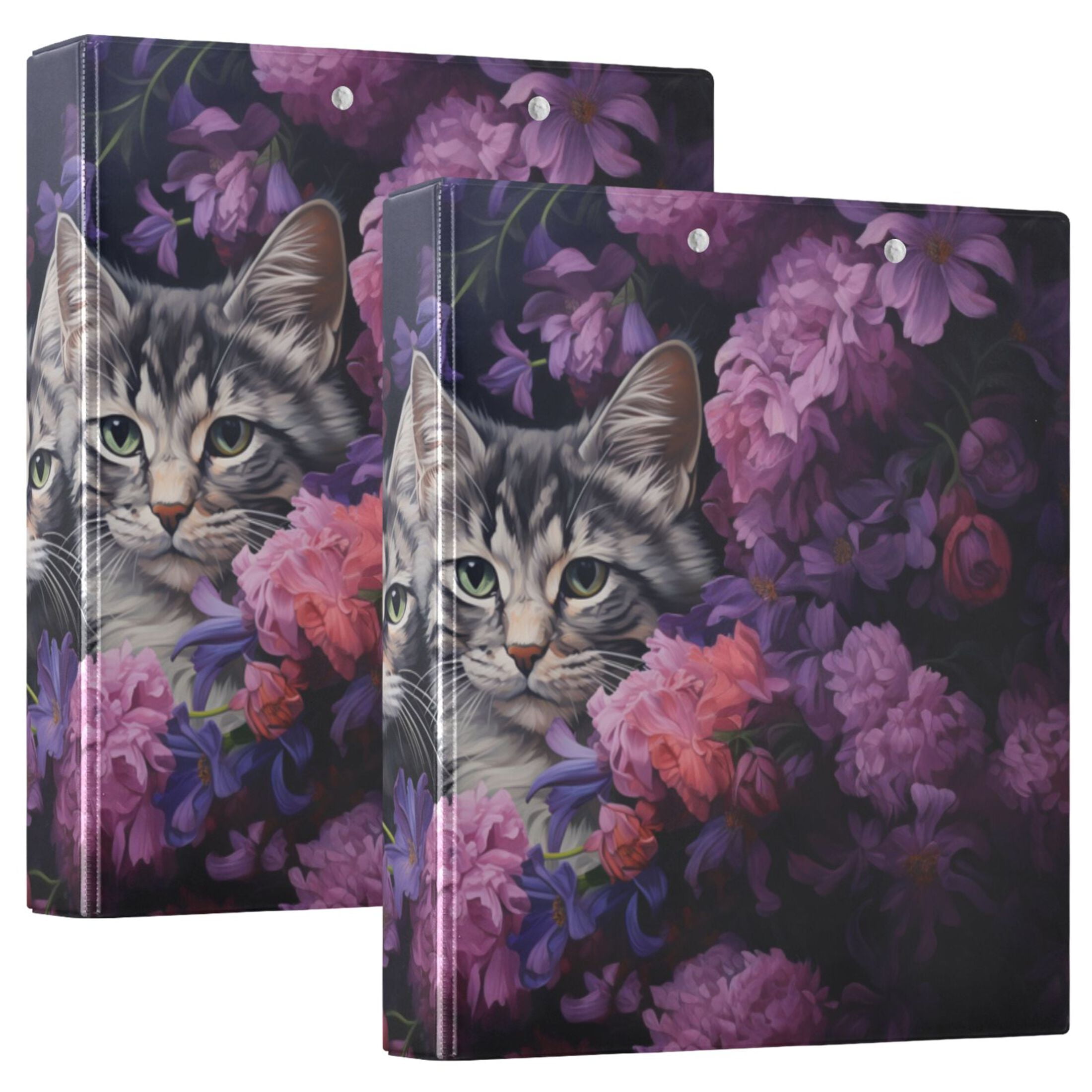 Cats Flowers Floral Purple 3 Ring Binders 1.5 inch Hardcover File ...