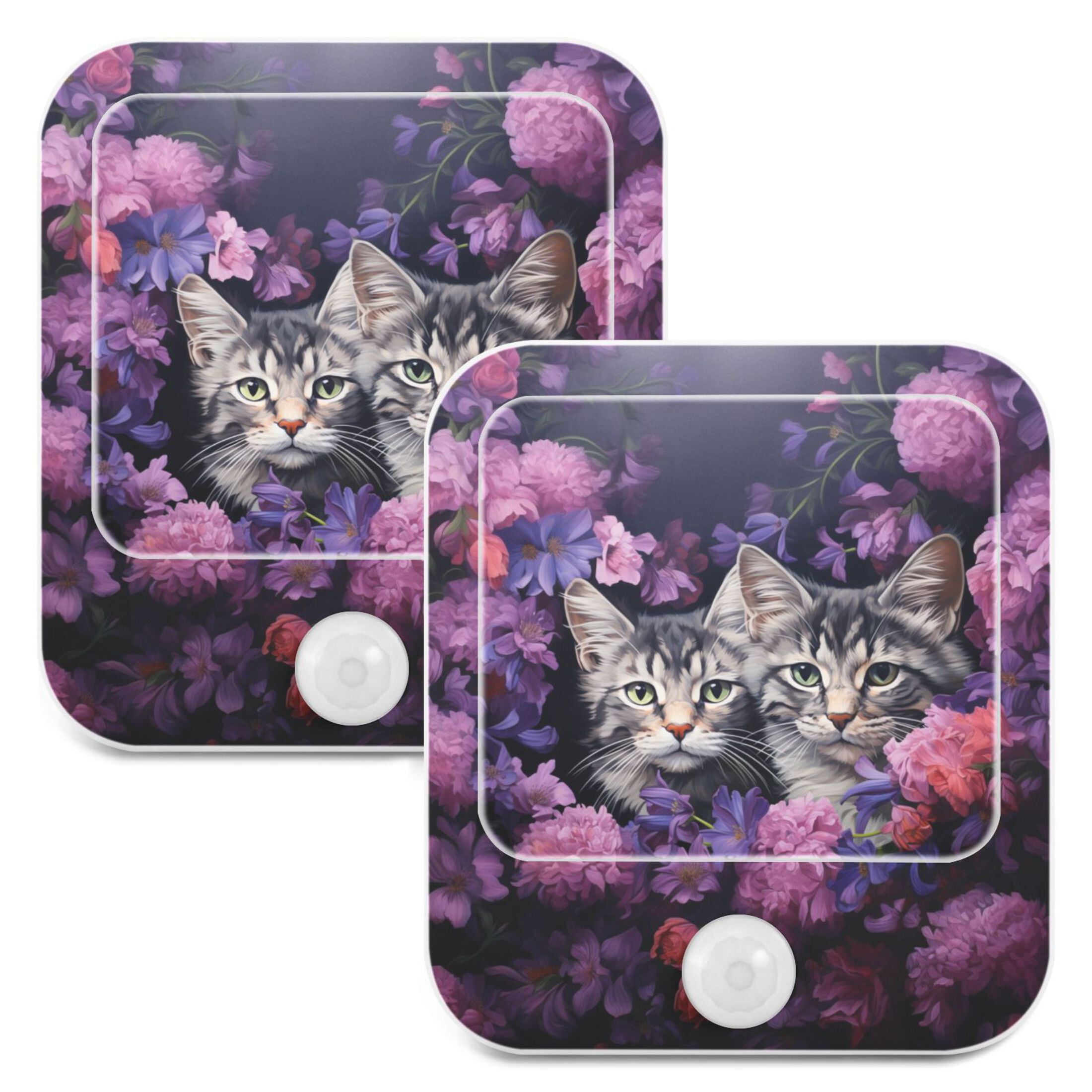 Cats Flowers Floral Purple Night Lights Plug into Wall LED with Auto ...