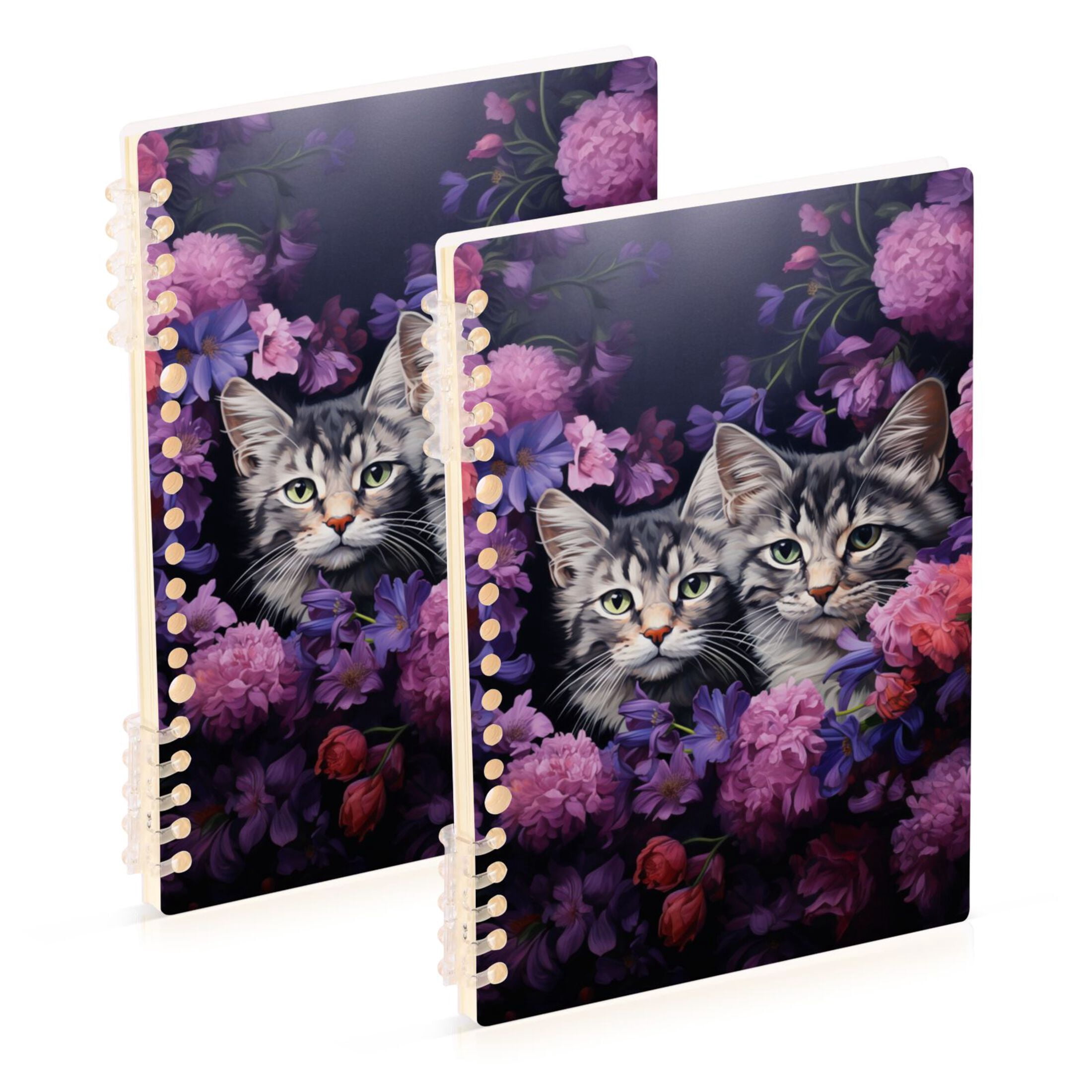 Cats Flowers Floral Purple Ring Binder Notebook Journey Note Diary ...