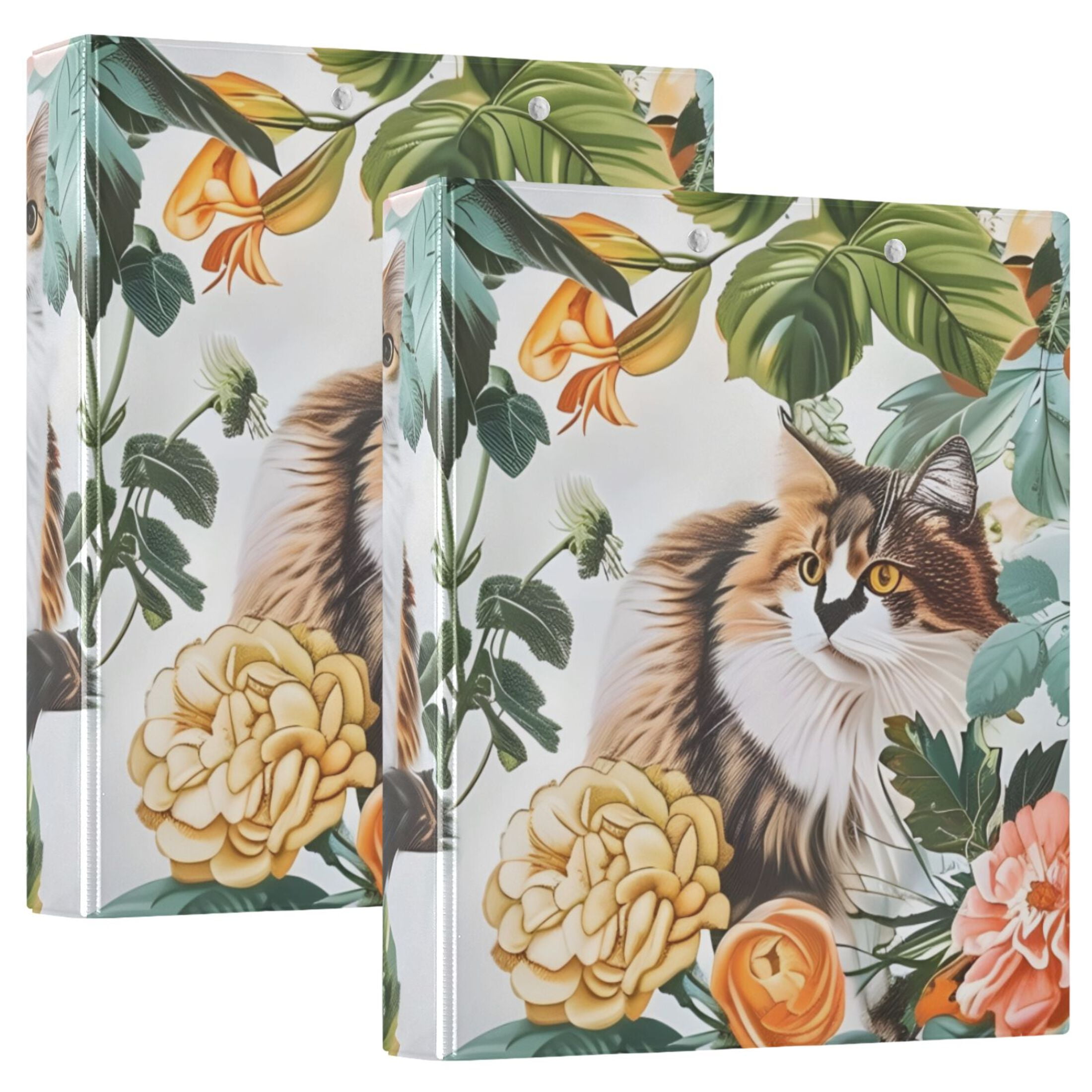 Cats Flowers Leaves 3 Ring Binders 1.5 inch Hardcover File Folders with ...