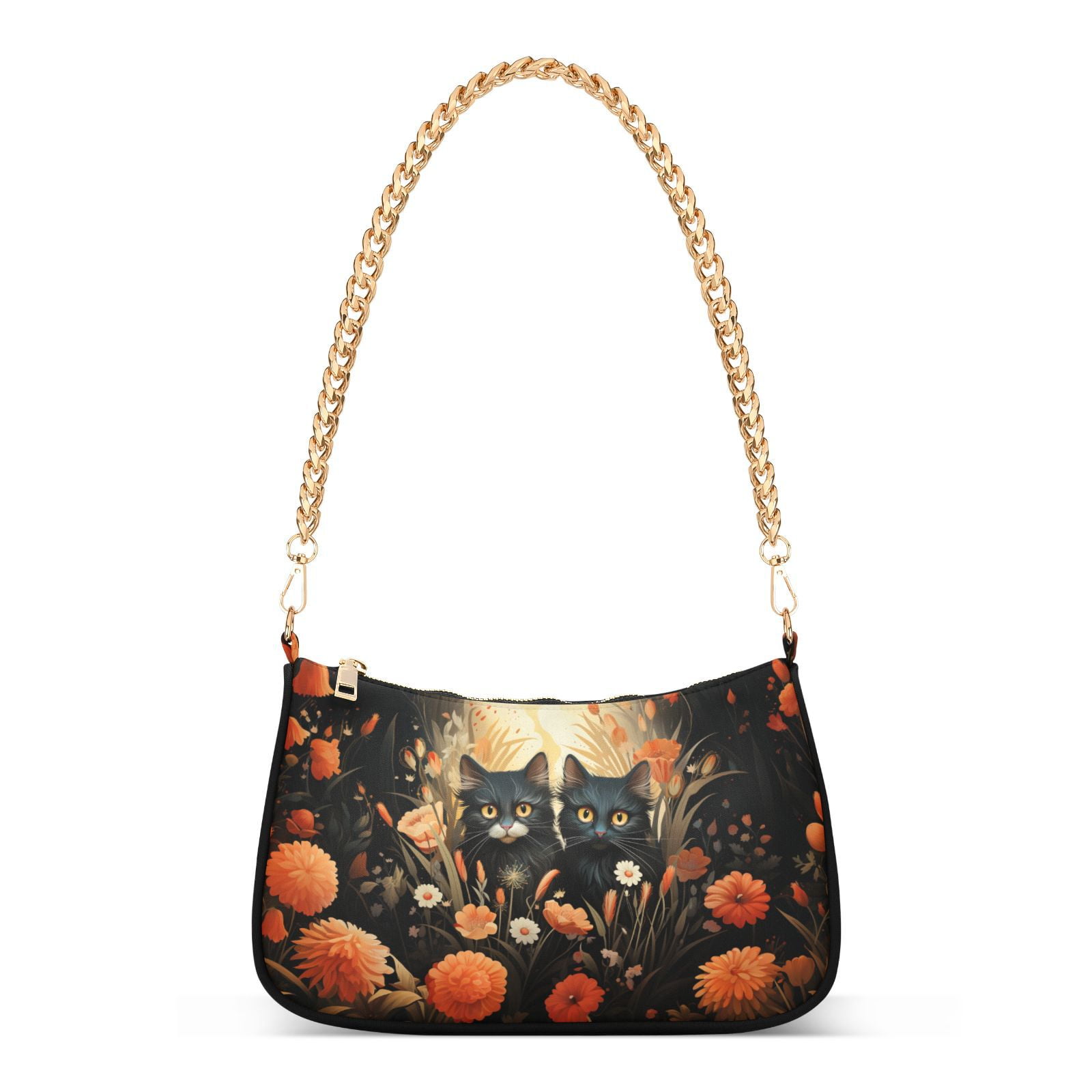 Cats Flowers Leaves BlackWomen Small Shoulder Bag Crossbody Tote Hobo ...