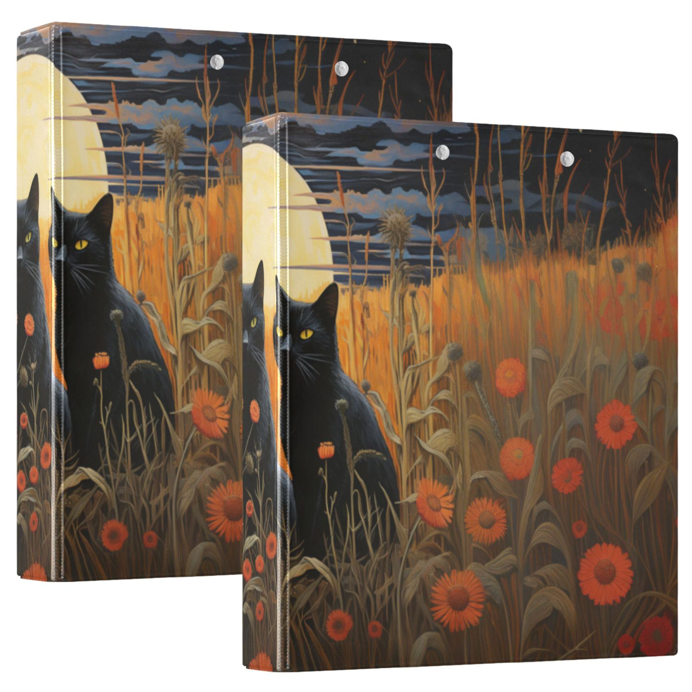 Cats Flowers and Moon Clouds Grass 3 Ring Binders 1.5 inch Hardcover ...