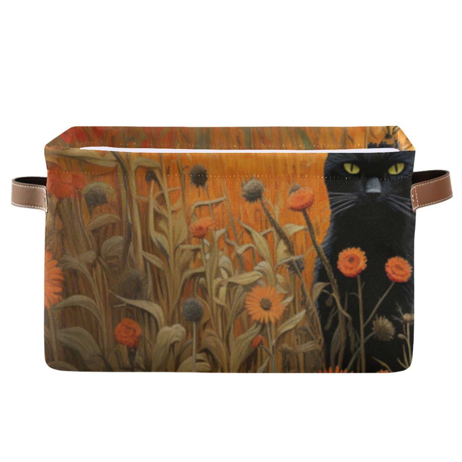 Cats Flowers and Moon Clouds Grass Storage Bins Baskets With Handles ...