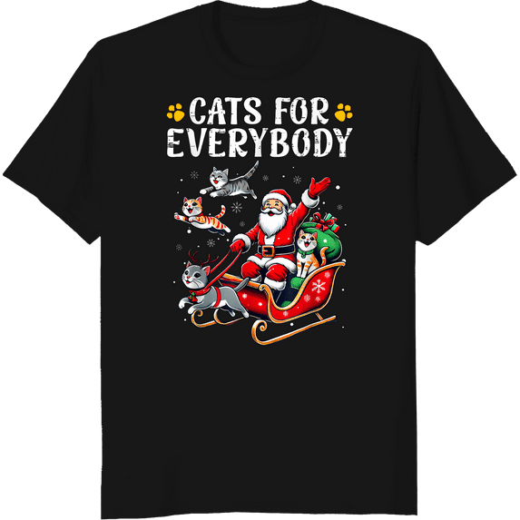 Cats For Everybody Christmas Cat Funny Xmas Men Women Santa T-Shirt ...