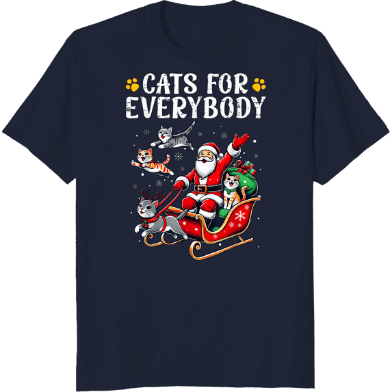 Cats For Everybody Christmas Cat Funny Xmas Men Women Santa T-Shirt ...