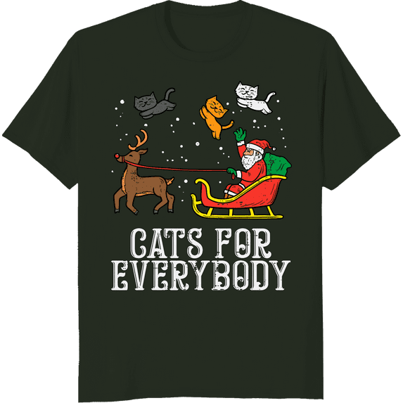 Cats For Everybody Christmas Cat Funny Xmas Santa T-Shirt ,Full Sizes S ...