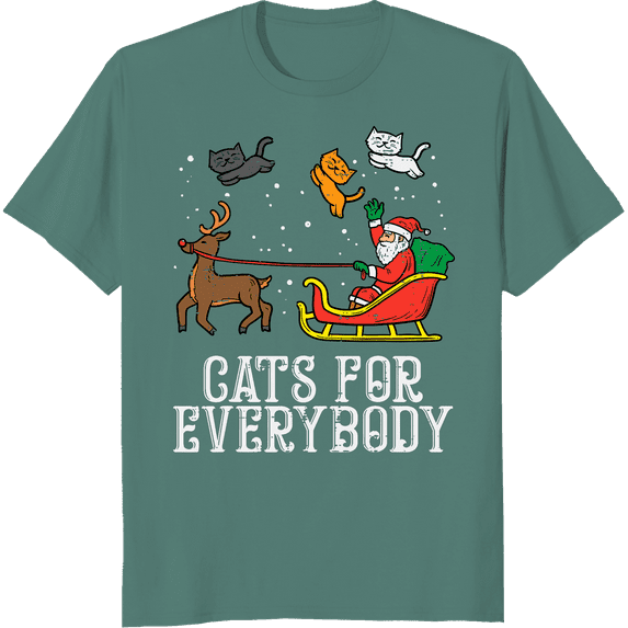 Cats For Everybody Christmas Cat Funny Xmas Santa T-Shirt ,Full Sizes S ...