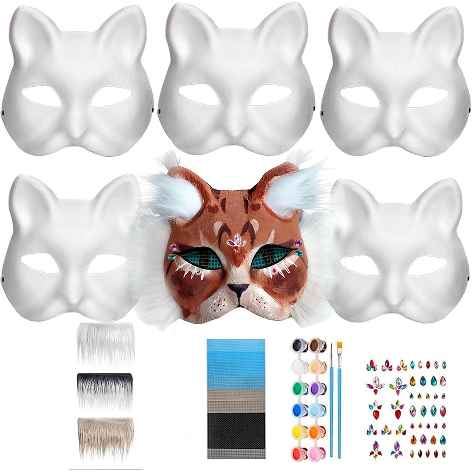 Cats Foxes Mask with Furs Eye Meshes,Stickers,Therians Dress Up Mask to ...