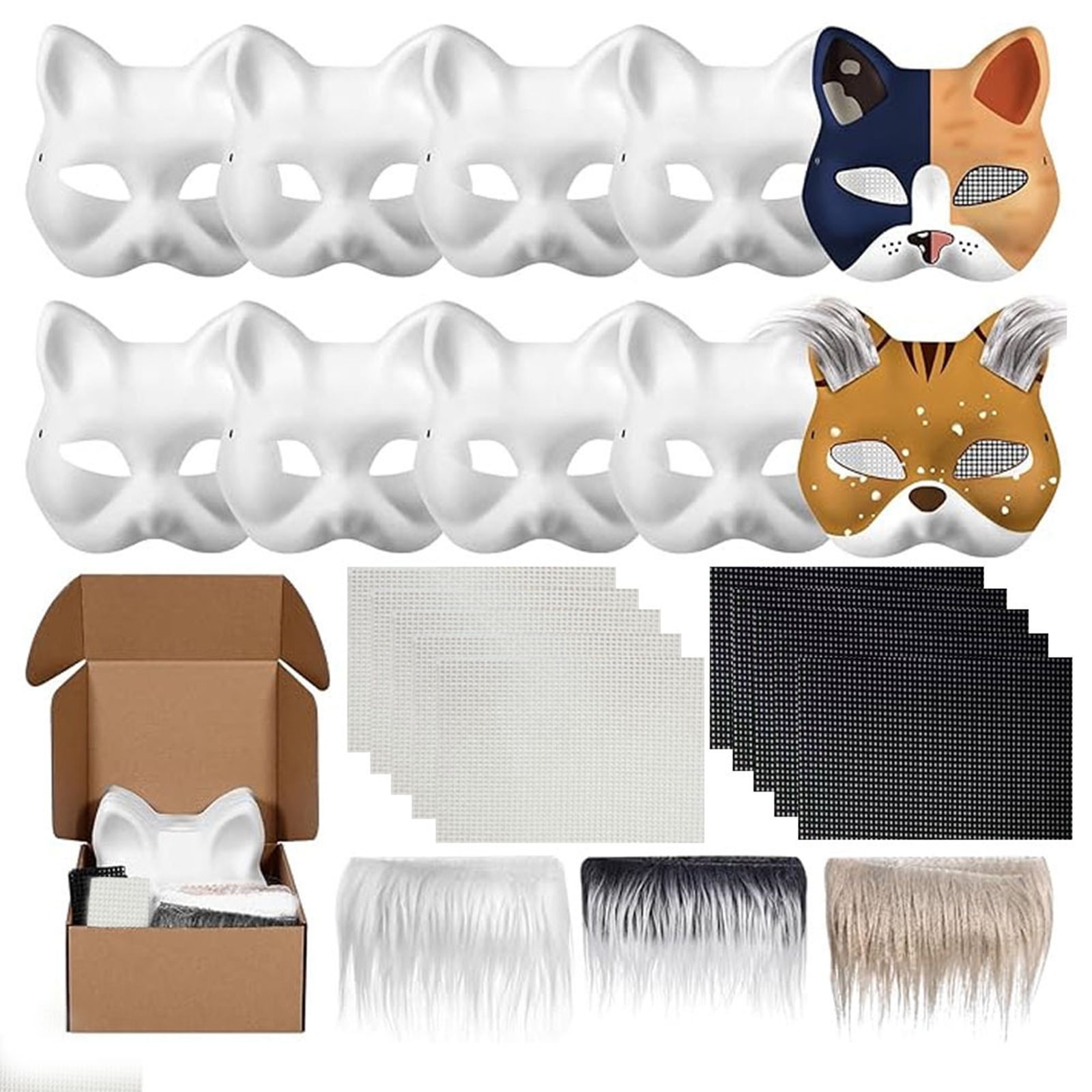 Cats Foxes Mask with Furs Eye Meshes,Stickers,Therians Dress Up Mask to ...