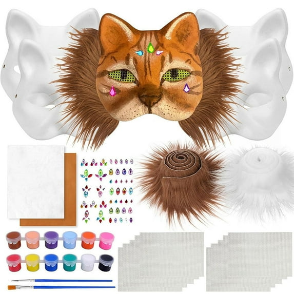 Cats Foxes Mask with Furs Eye Meshes,Stickers,Therians Dress Up Mask to ...