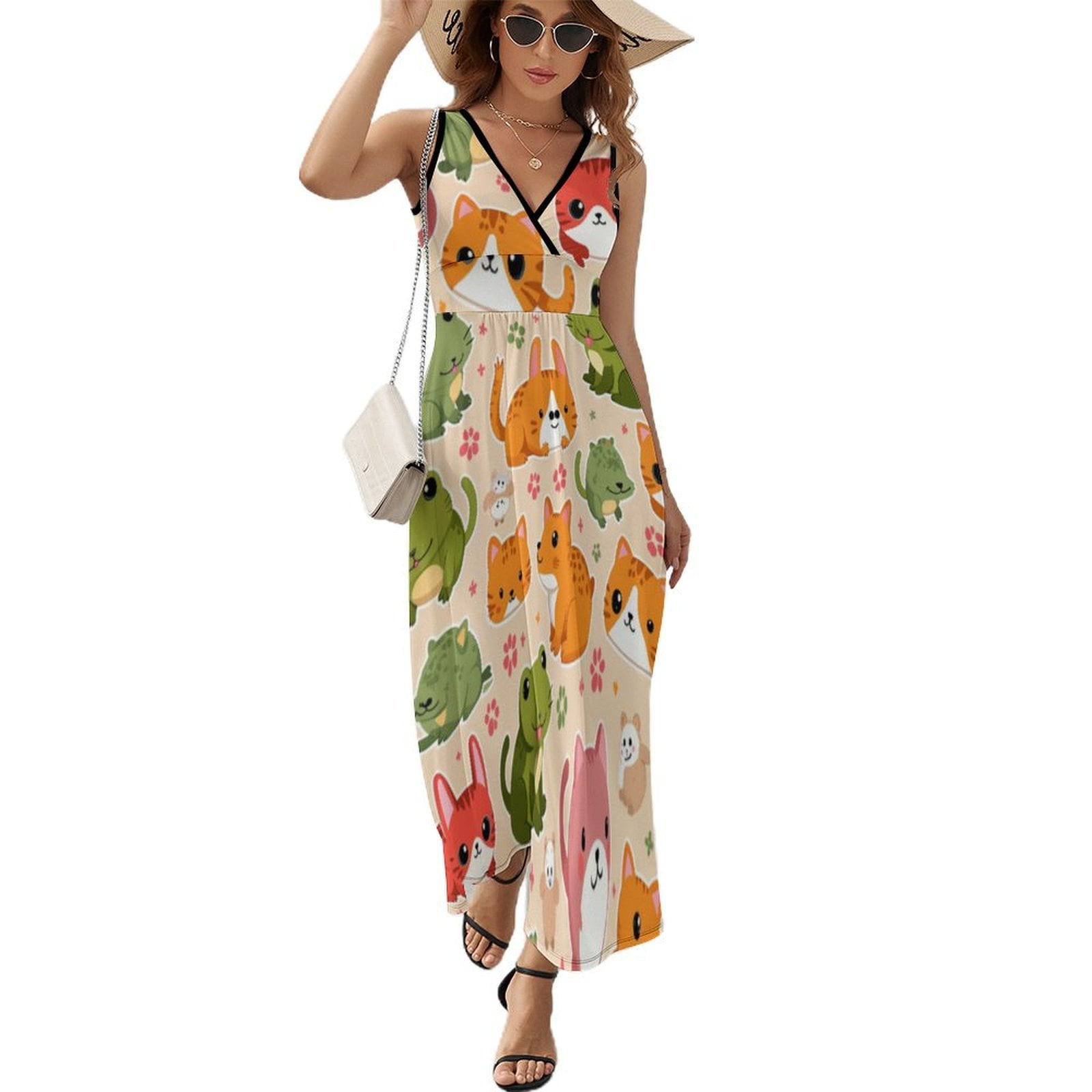 Cats Frogs And Bunnies Dress Fashion Boho Beach Long Dresses Female ...