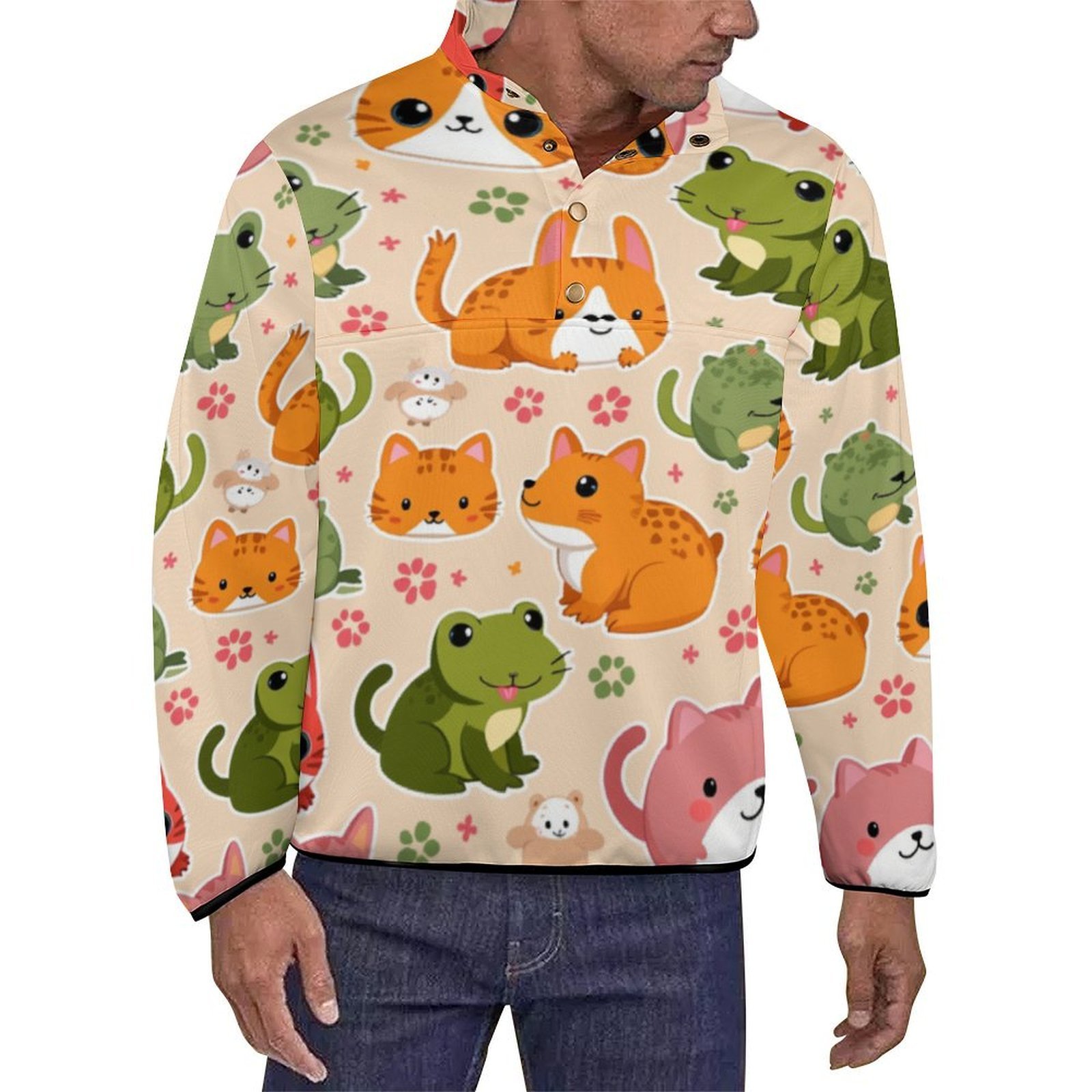 Cats Frogs And Bunnies Men's Stand Collar Sweater Long Sleeve Clothing ...