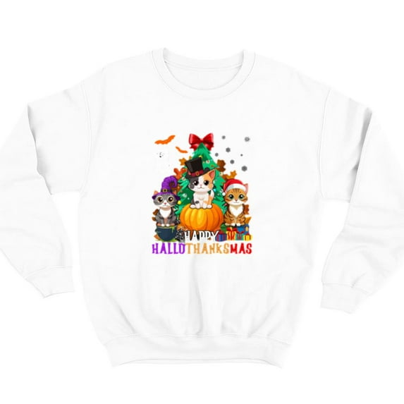Cats Halloween Thanksgiving Christmas Fun Happy Hallothanksmas Graphic ...