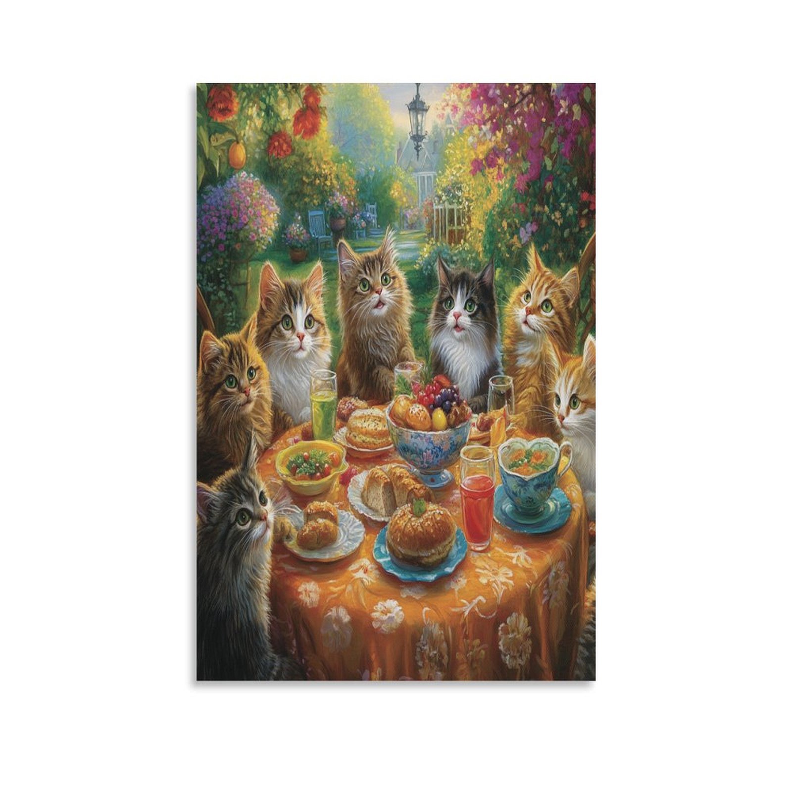 Cats Having Lunch at The Table Poster Wall Art Decor Print Cat Pet ...
