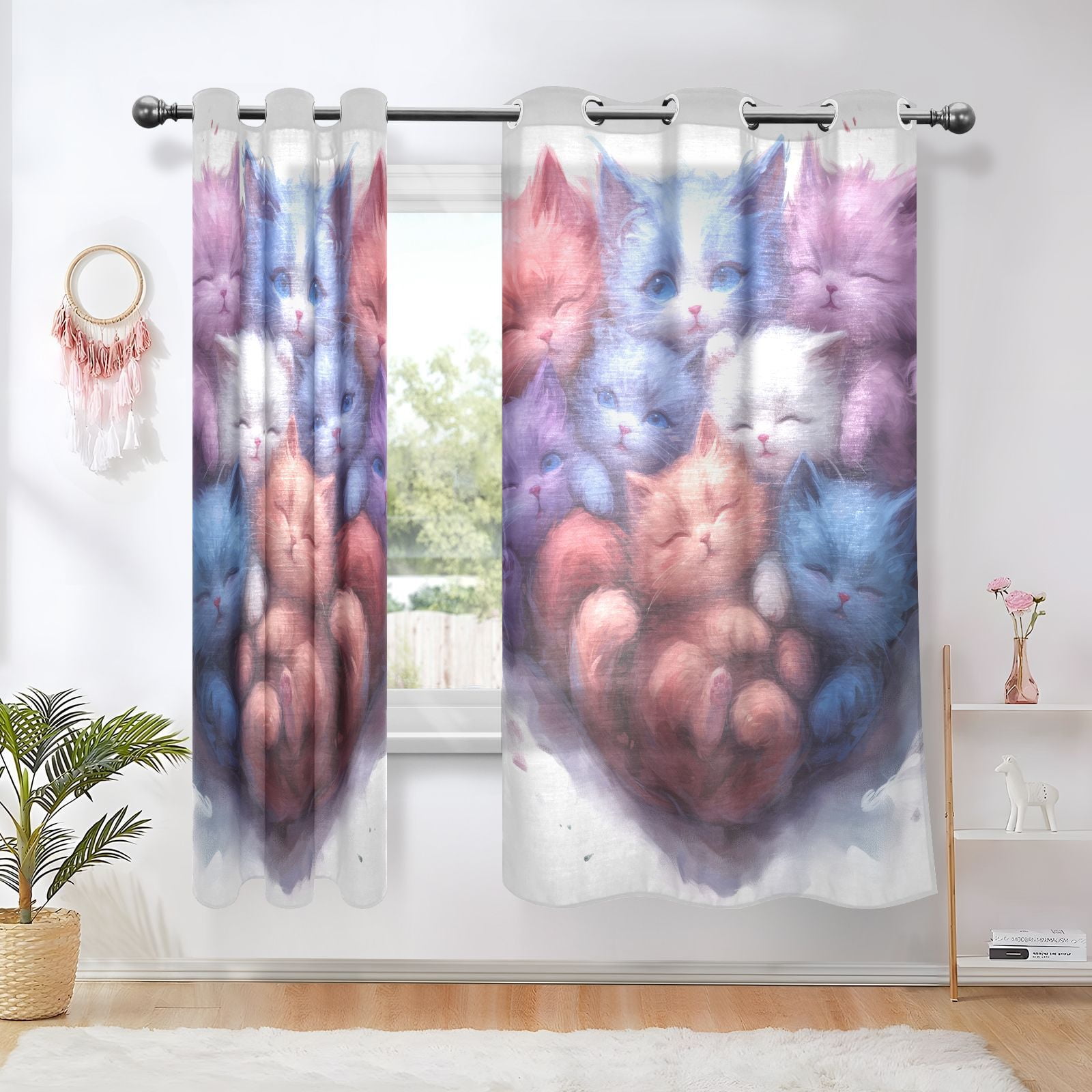 Cats Hearts Blackout Curtains Thermal Insulation 63 inch Grommet for ...