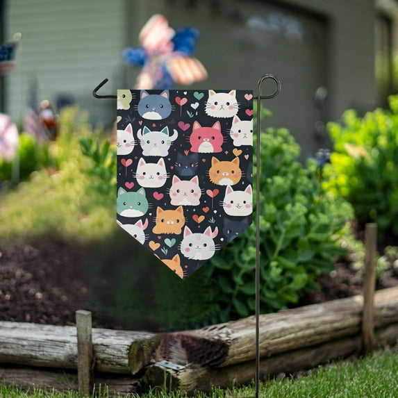 Cats Hearts and Leaves Garden Flag 18" x 12.5" Double Sided Yard Lawn ...