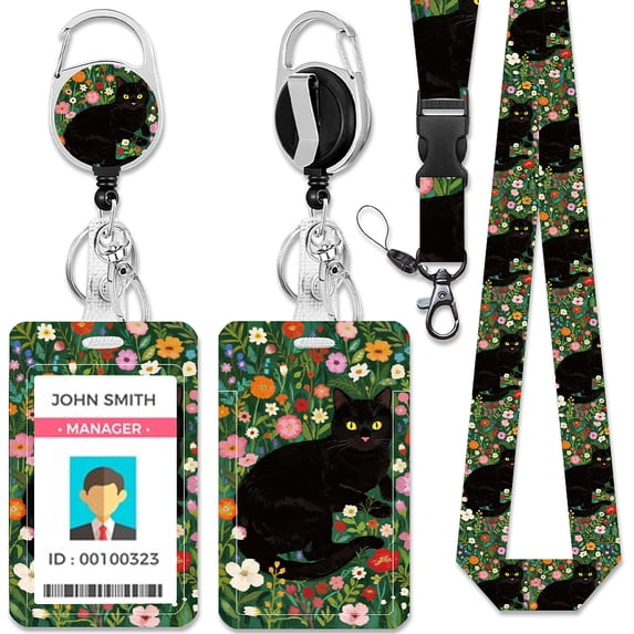 Cats ID Badge Holders Rectangle Plastic Name Tag Leaves and Flowers ID ...