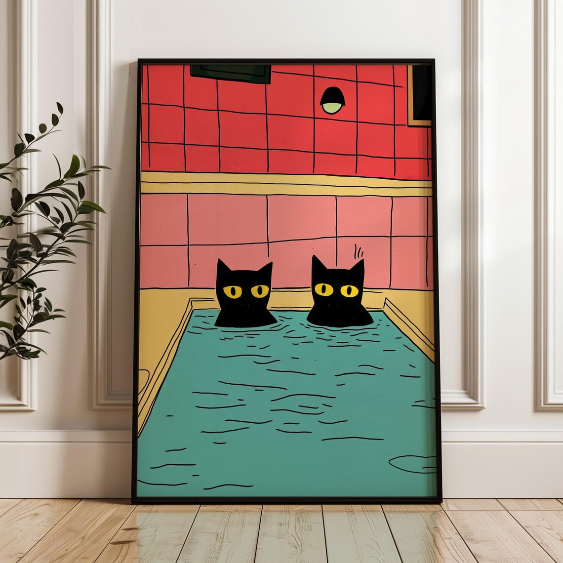 Cats In A Pool Poster, Comedy Animal Art Print, Idea, Bathroom Decor ...