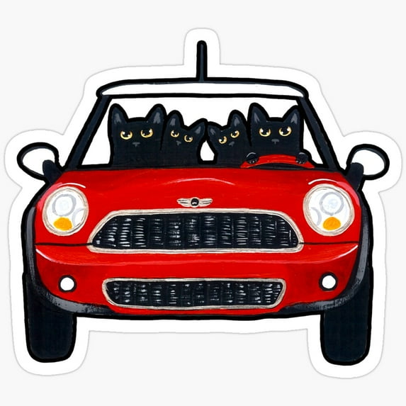 Cats In A Red Mini Sticker Phone Decal Water Bottle Stickers Car Decals ...