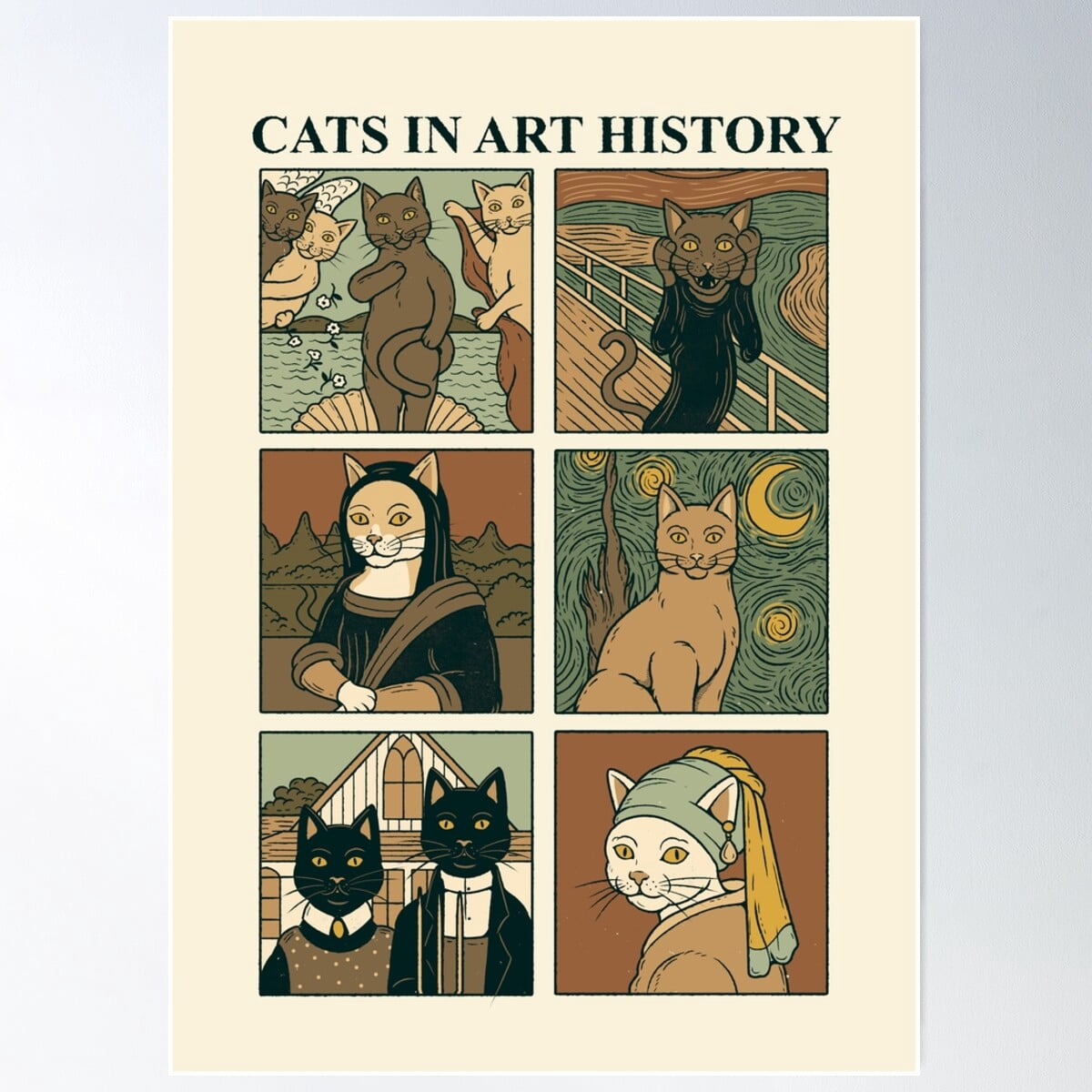 Cats In Art History Poster Wall Art, Modern Wall Decor For Living Room ...