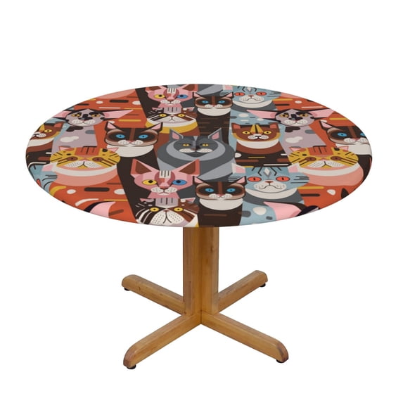 Cats In Funny Poses Fitted Round Tablecloth 140cm with Elastic Edge ...