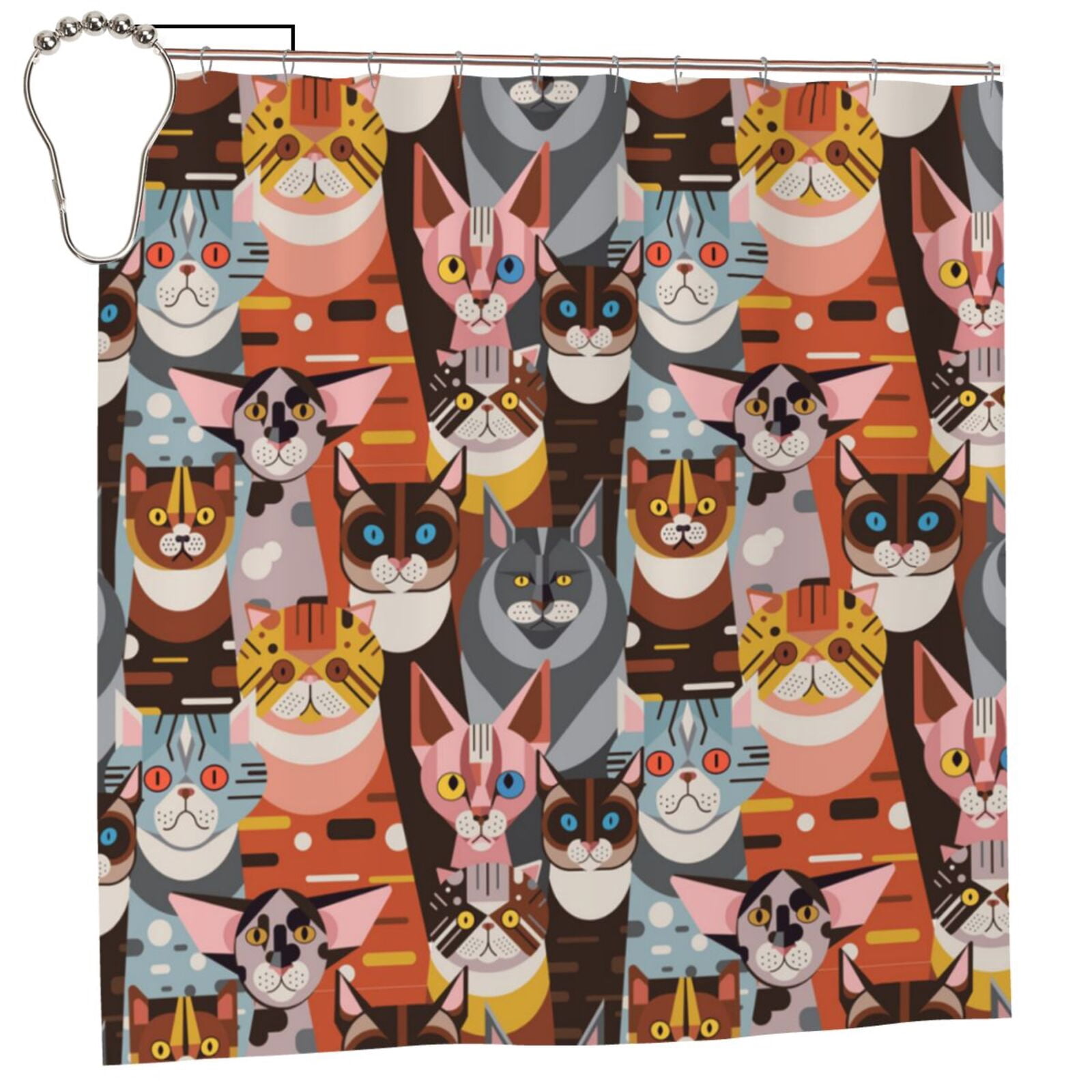 Cats In Funny Poses Shower Curtain with 12 Iron Hooks Washable ...