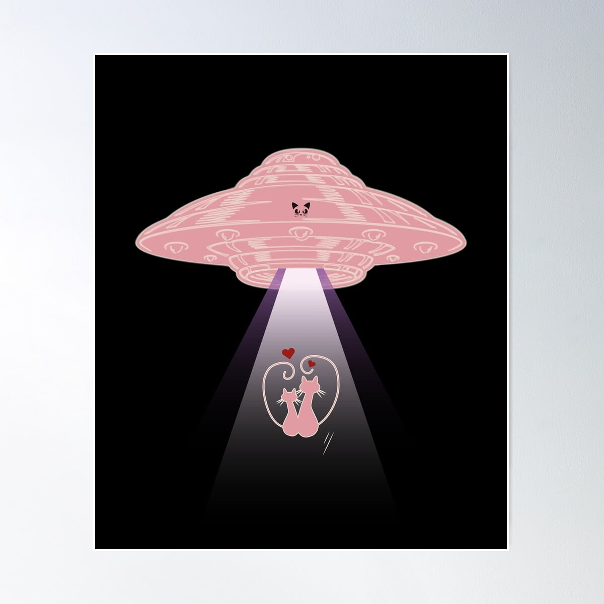 Cats In Love Alien Ufo Abduction Poster Wall Art, Modern Wall Decor For ...