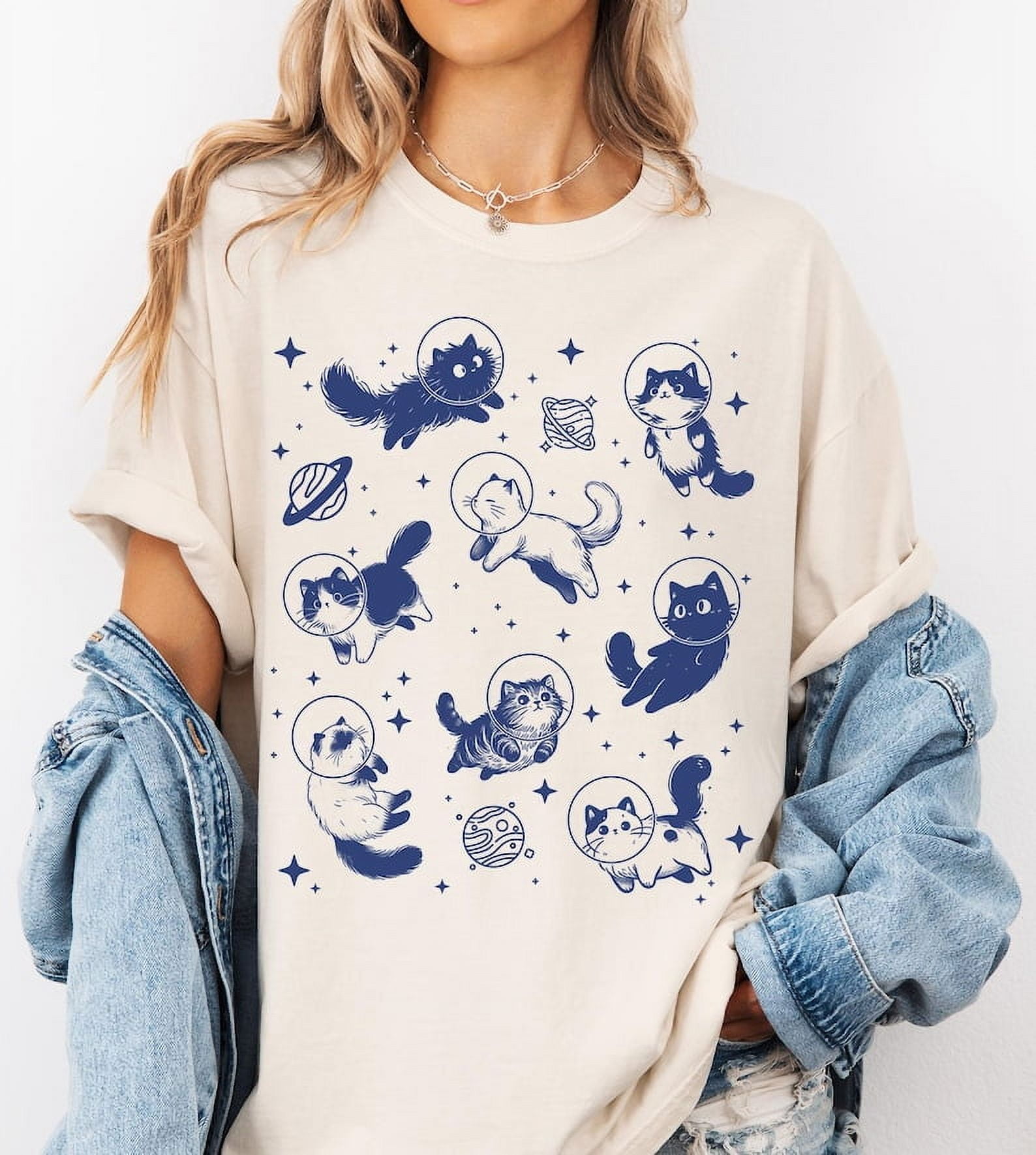 Cats In Space Shirt Funny Cat Oversized Aesthetic Retro Vintage Cat ...
