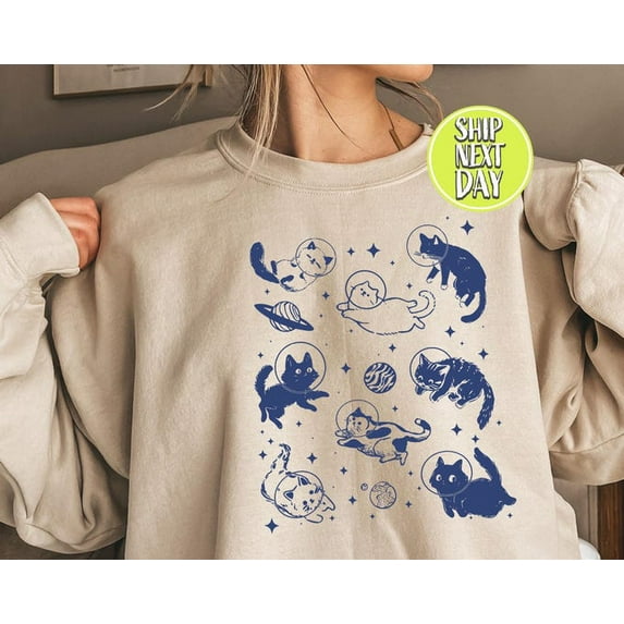 Cats In Space Sweatshirt, Cat Lover Sweater, Astronaut Cat Hoodie, Cat ...