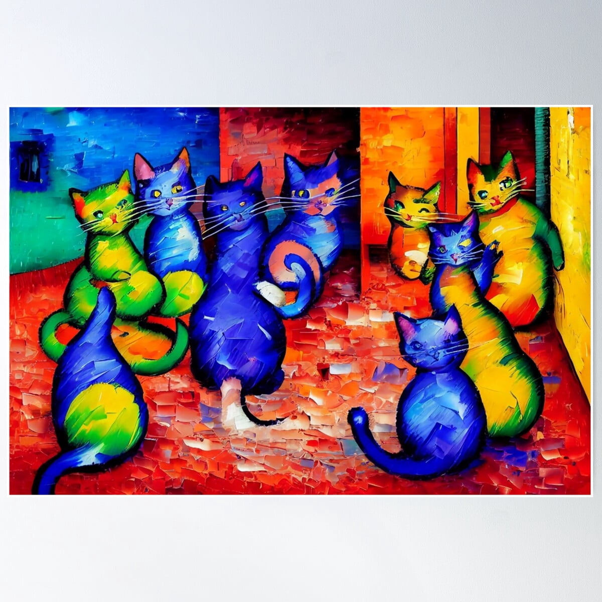 Cats In The Alley Artwork Poster Wall Art, Modern Wall Decor For Living ...