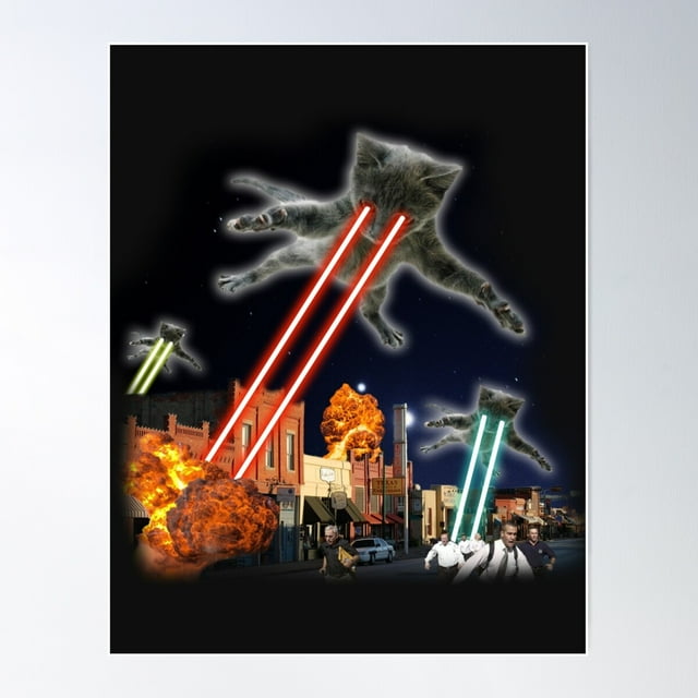 Cats Invasion Attack Cosmos Space Galaxy Ufo Aliens Kitty Poster Wall ...