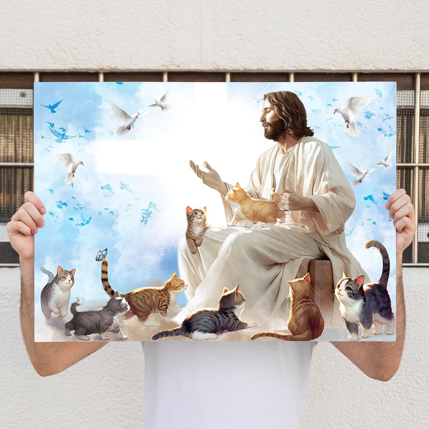 Cats Jesus Surrounded By Cats Poster 12" x 18” - Walmart.com