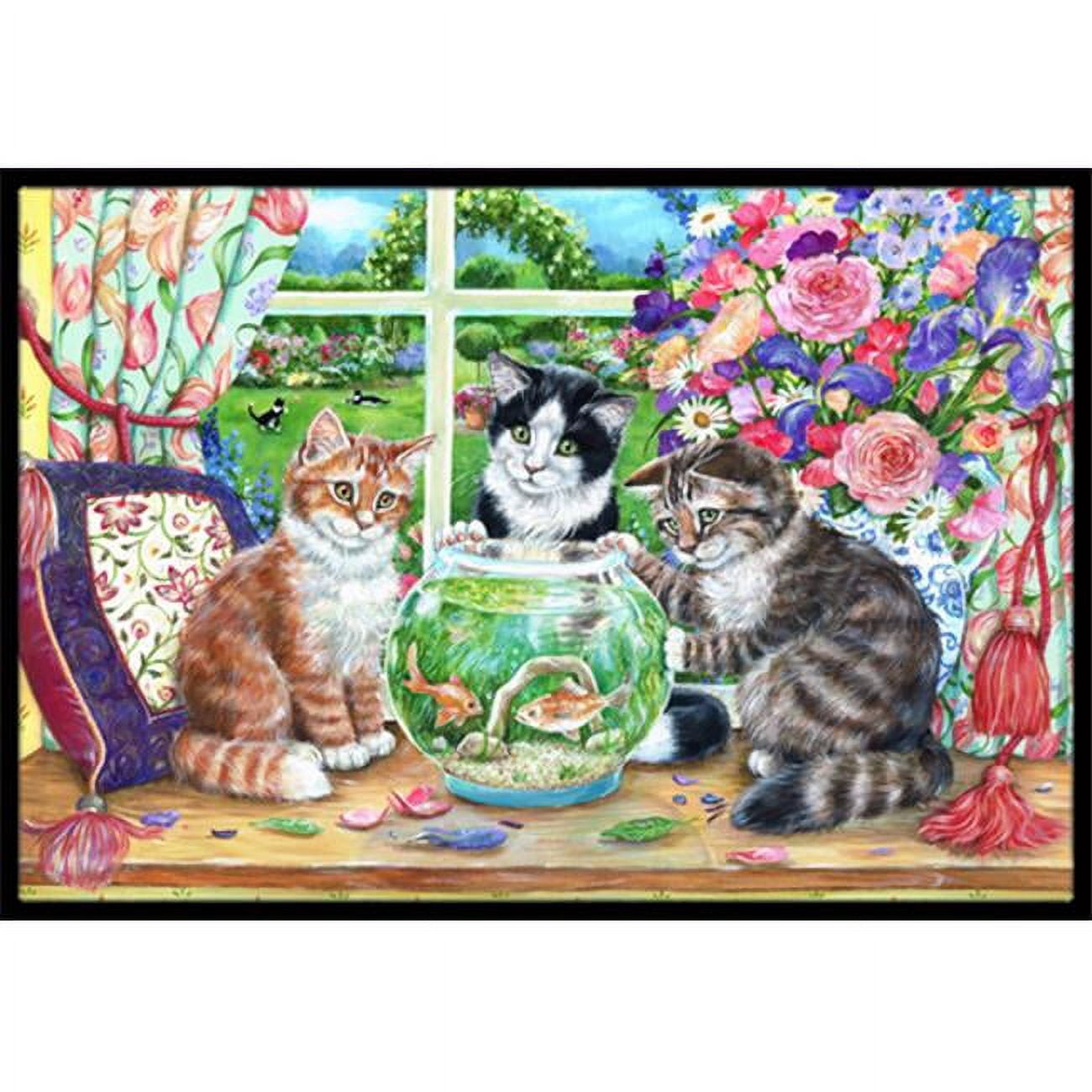 Cats Just Looking in the Fish Bowl Indoor or Outdoor Mat- 18 x 27 ...