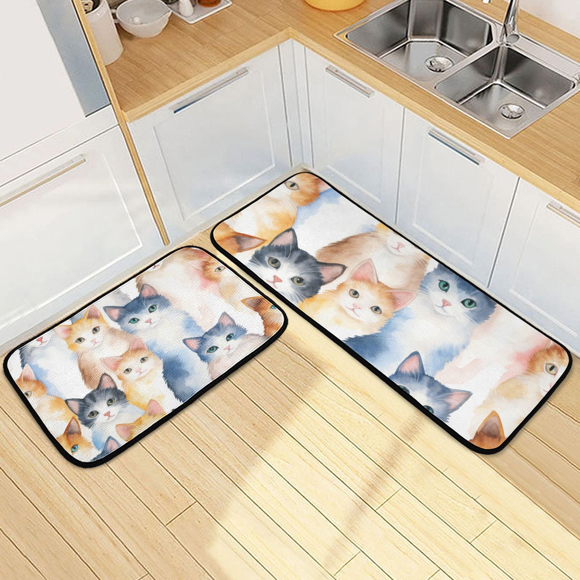 Cats Kitchen Rugs Set of 2 Non Slip Floor Foam Mat Cushioned Soft ...