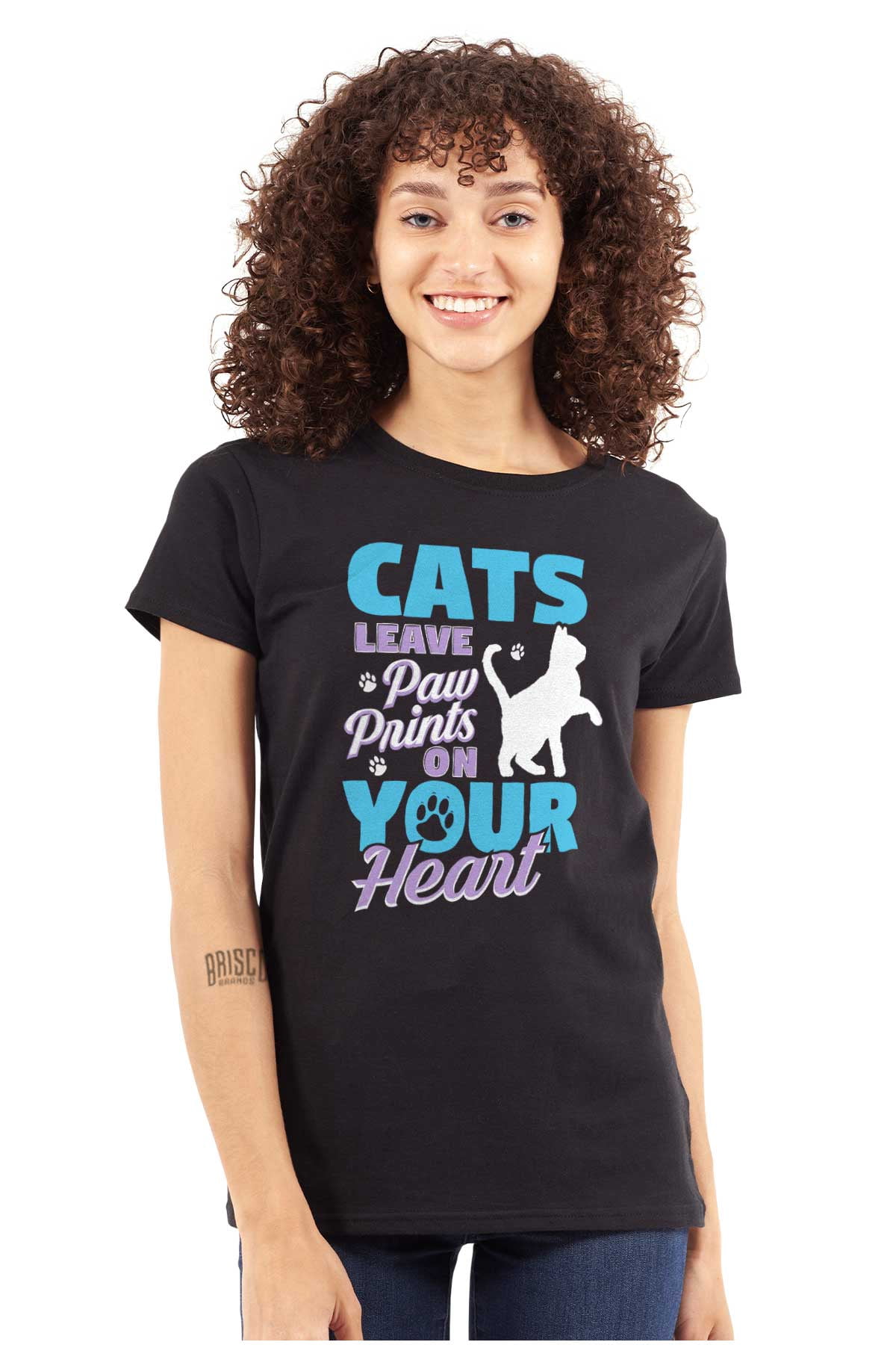 Cats Leave Paw Prints on Your Heart Womens Fitted Plus Size Graphic Tee ...