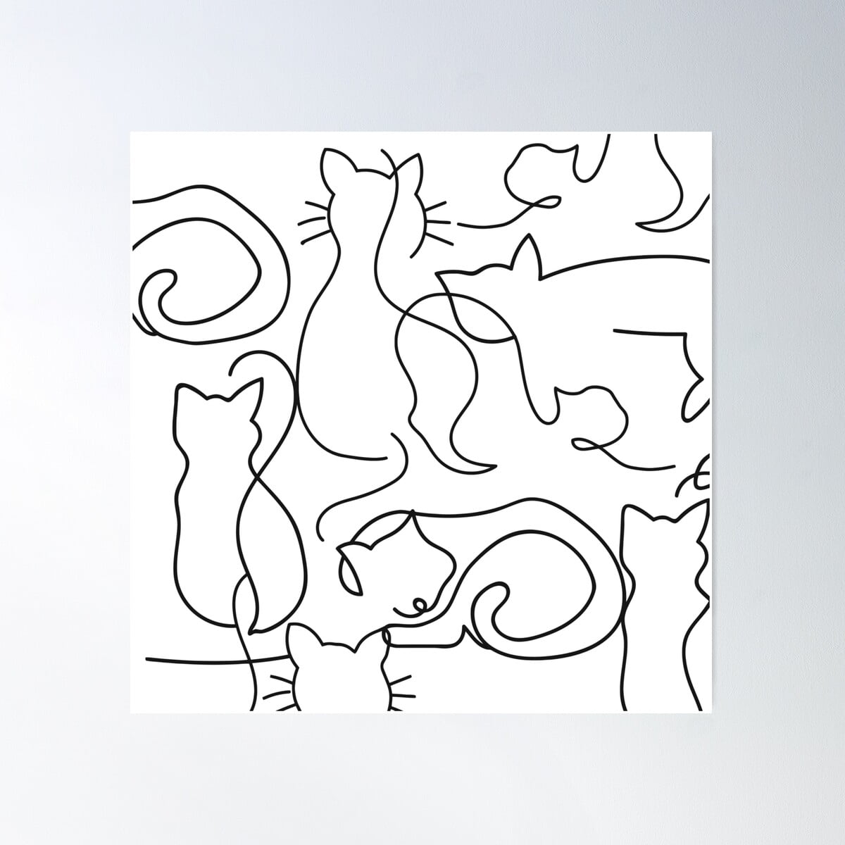 Cats Line Art Poster Wall Art, Modern Wall Decor For Living Room ...