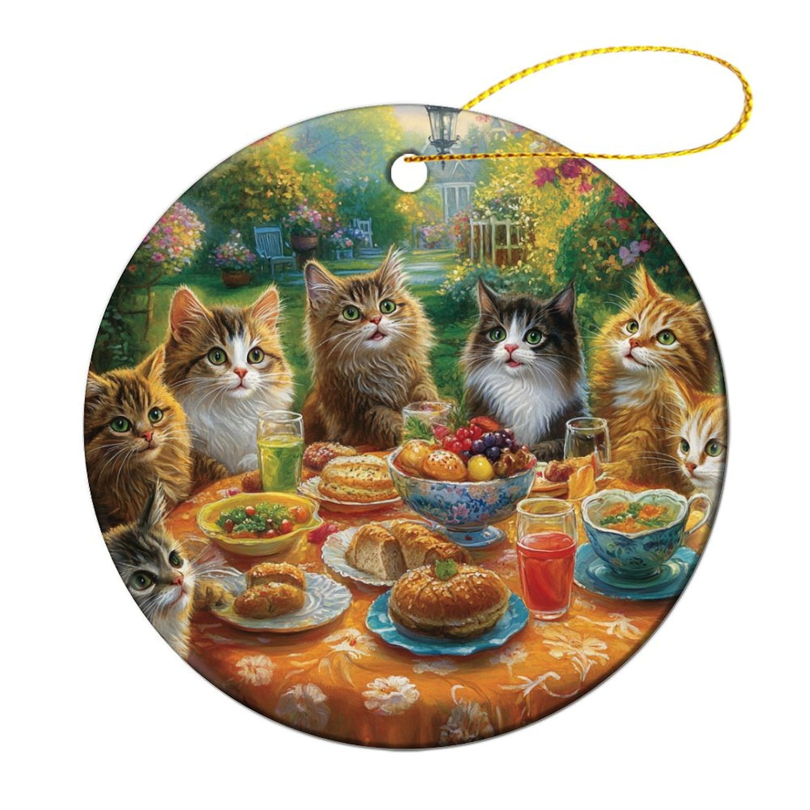 Cats Having Lunch at The Table Ceramic Christmas Ornament Picnic ...