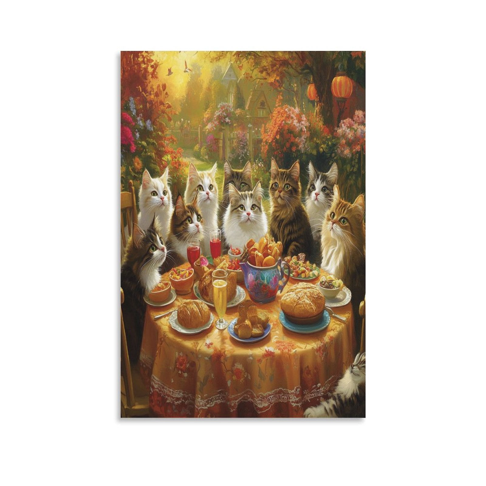 Cats Having Lunch at The Table Wall Art for Bathroom Colorful Kitty ...