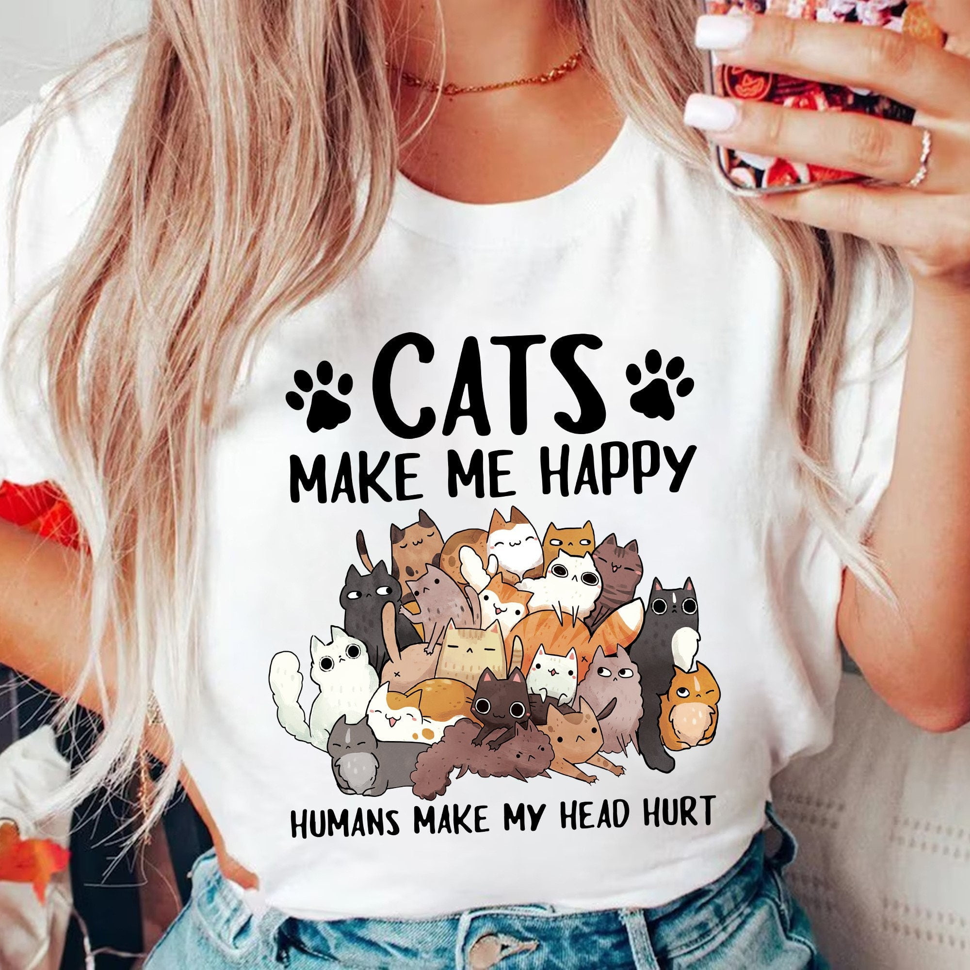 Cats Make Me happy Humans Make My Head Hurt Shirt, Cat Lover Shirt ...